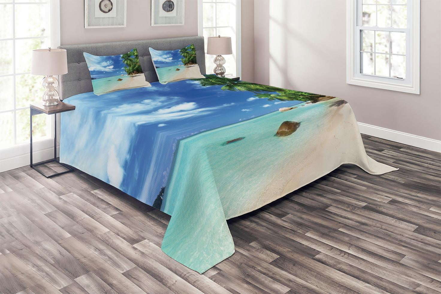 Ambesonne Beach Quilted Coverlet 3 Pcs, Seascape Nature Jungle, King ...