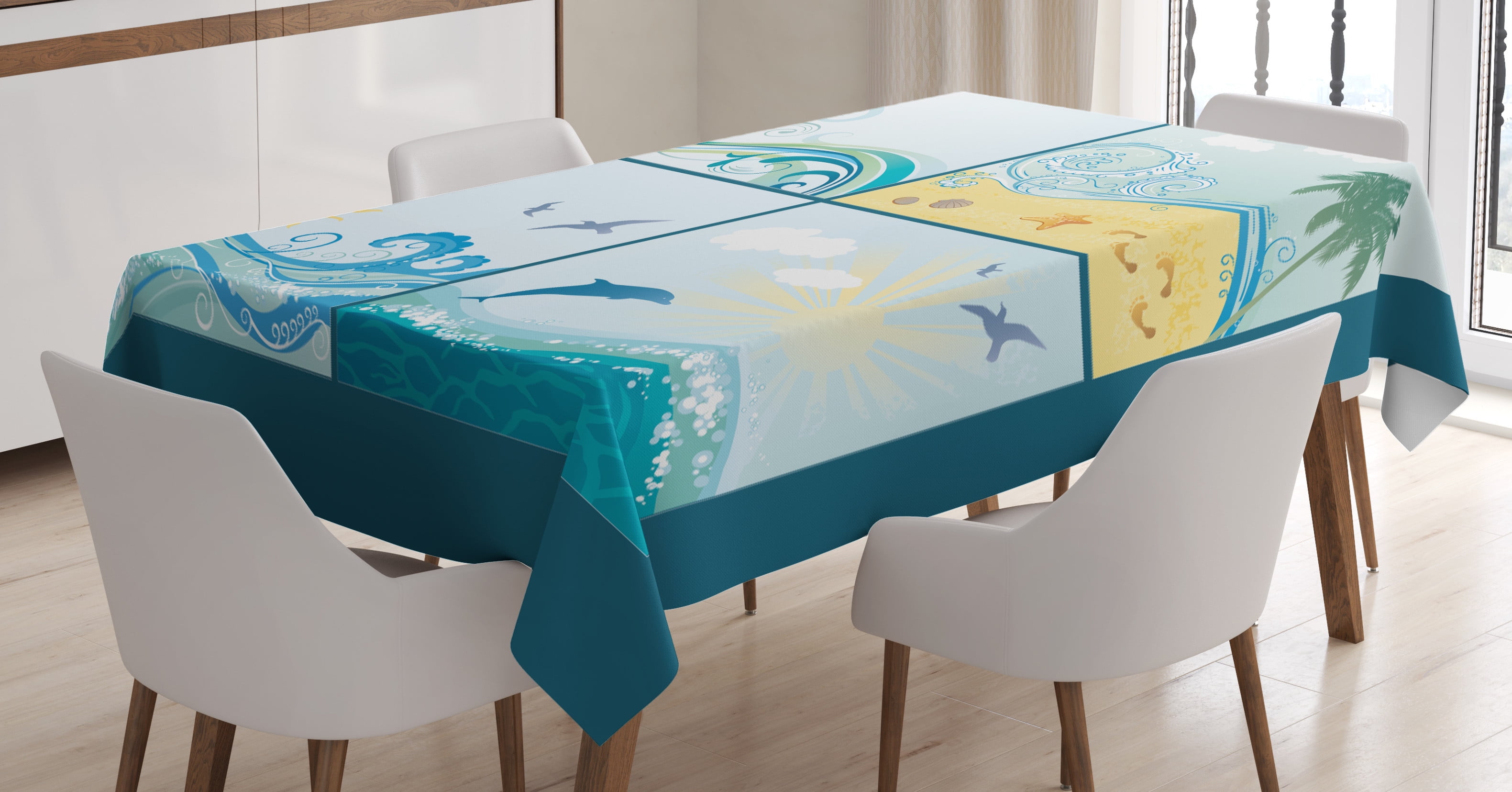 Ambesonne Beach Tablecloth Rectangular Table Cover, Maritime Themed ...