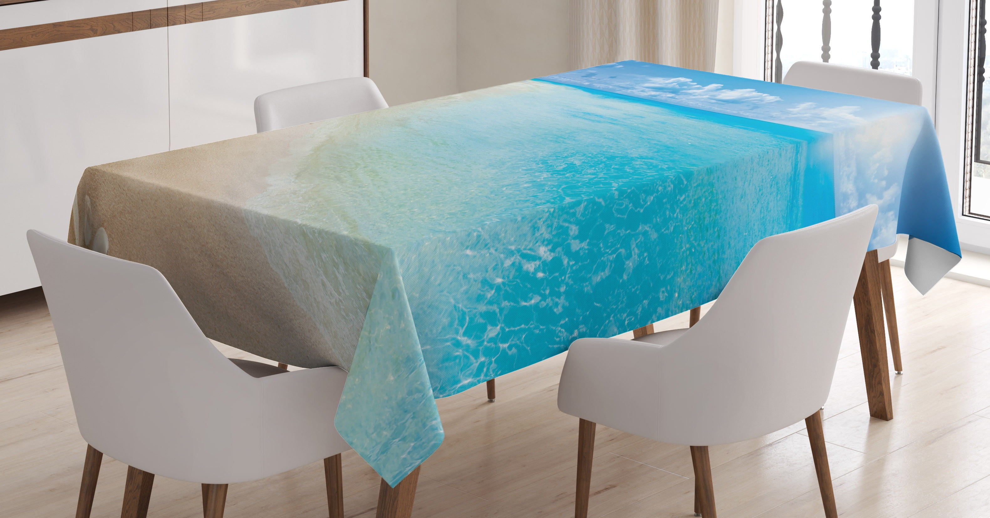 Ambesonne Beach Tablecloth Rectangular Table Cover, Sunny Seashore and ...