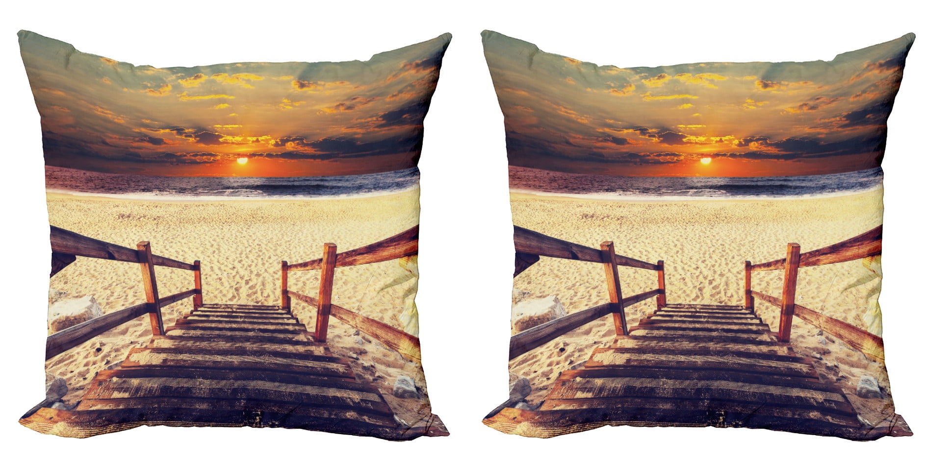 Ambesonne Beach Throw Pillow Cover 2 Pack, Romantic Sunset Skyline, 24 ...