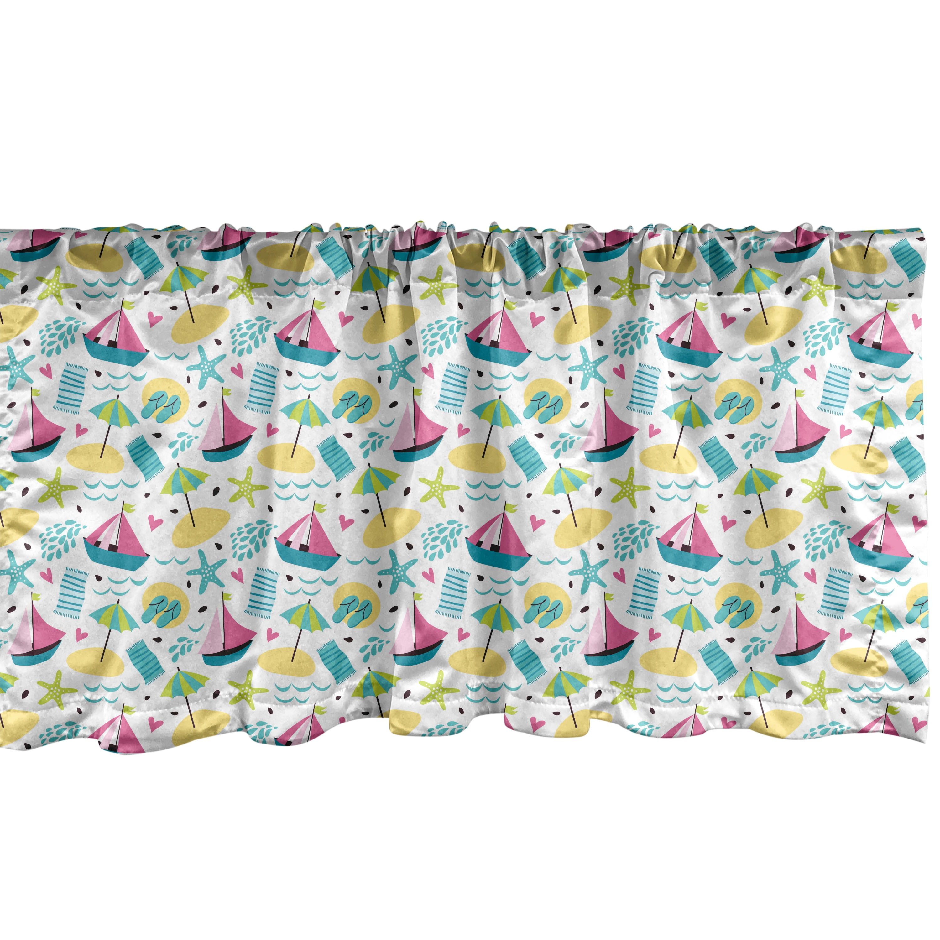 Ambesonne Beach Window Valance, Pattern of Tropical Summer Elements ...