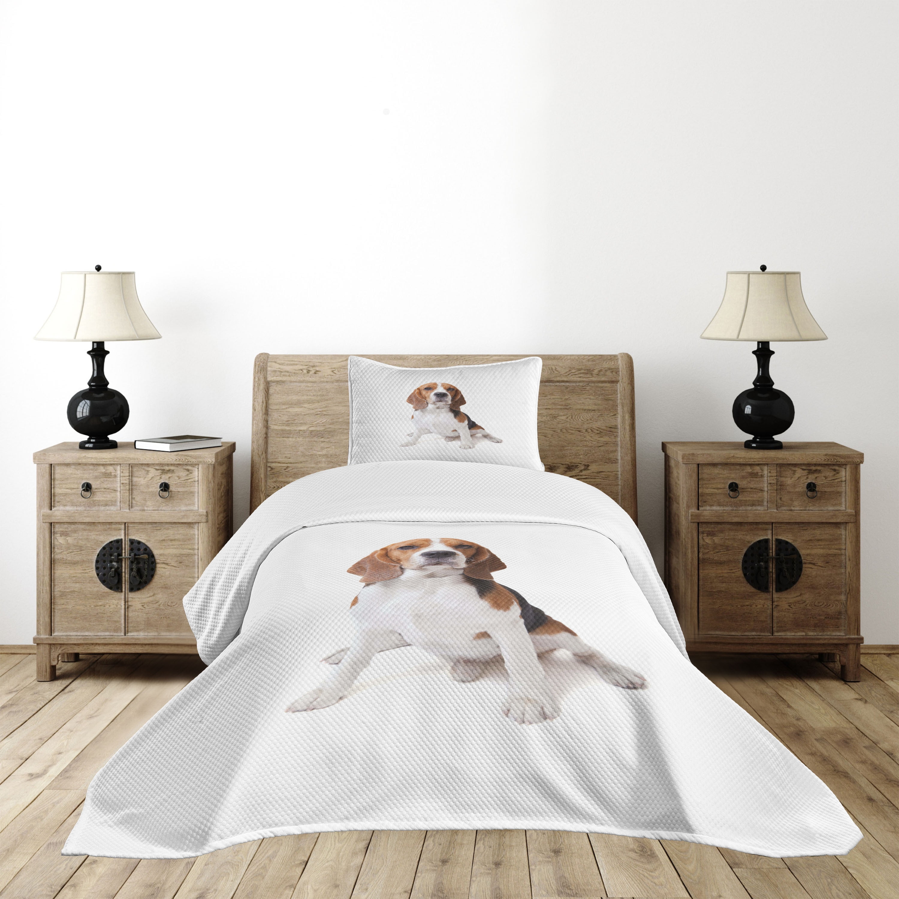 Ambesonne Beagle Quilted Bedspread Set 2 Pcs, Puppy Dog Friend Posing ...
