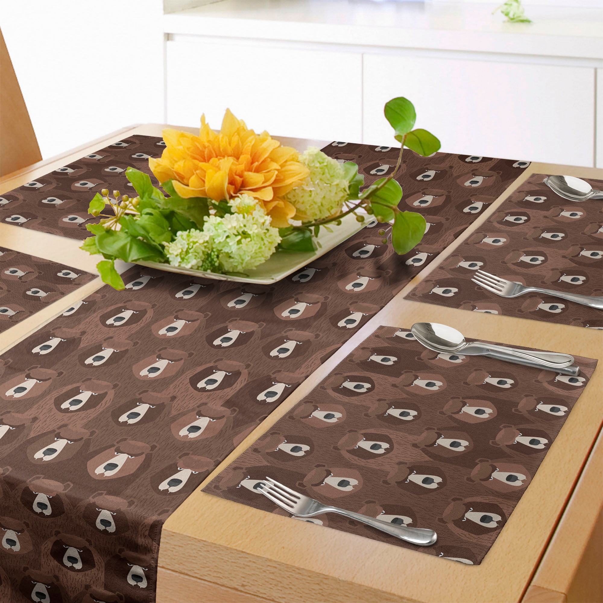 Ambesonne Bear Table Runner & Placemats, Flock of Big Angry Bears ...