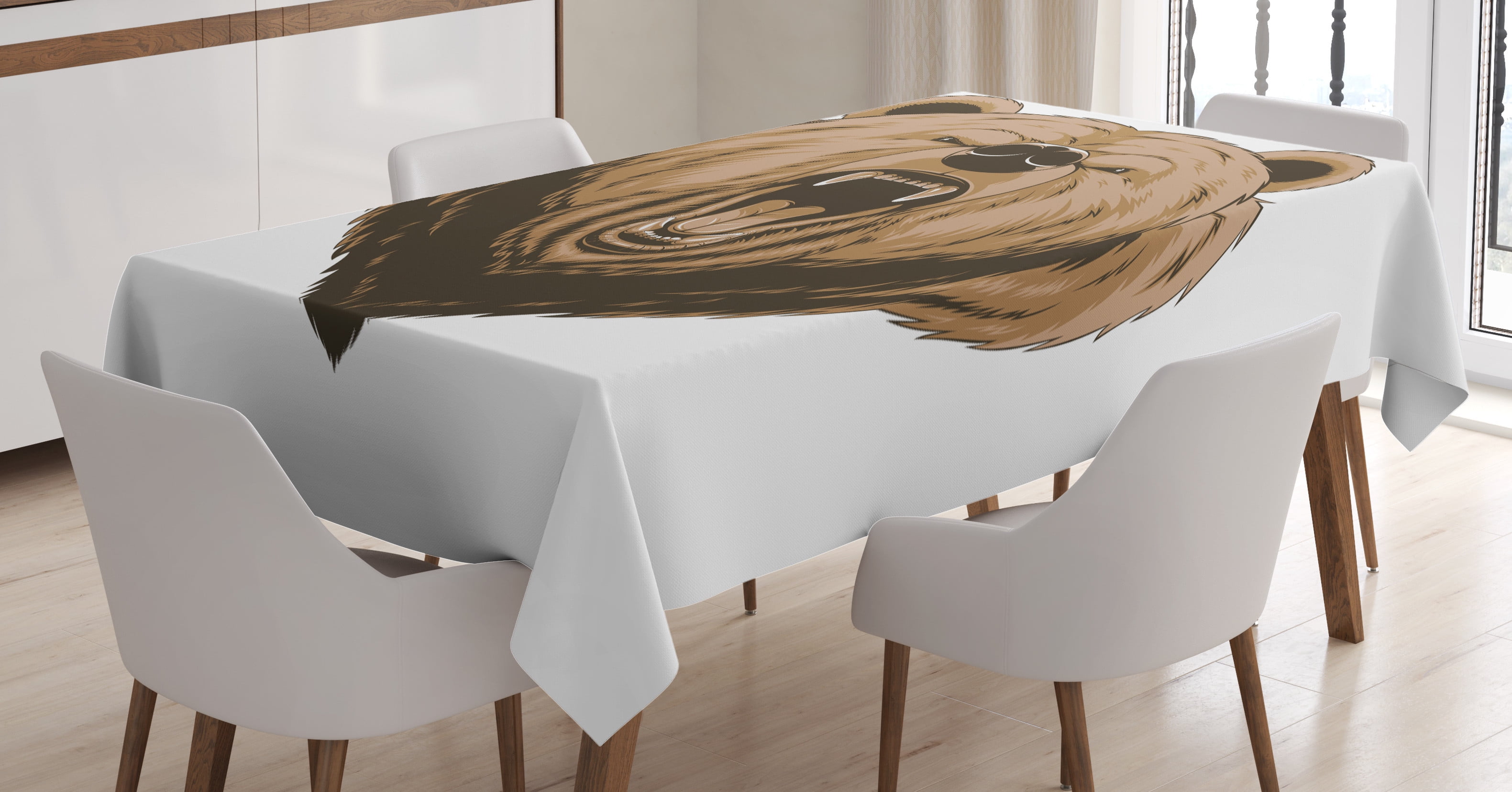 Ambesonne Bear Tablecloth Rectangular Table Cover, Angry Scary Face ...