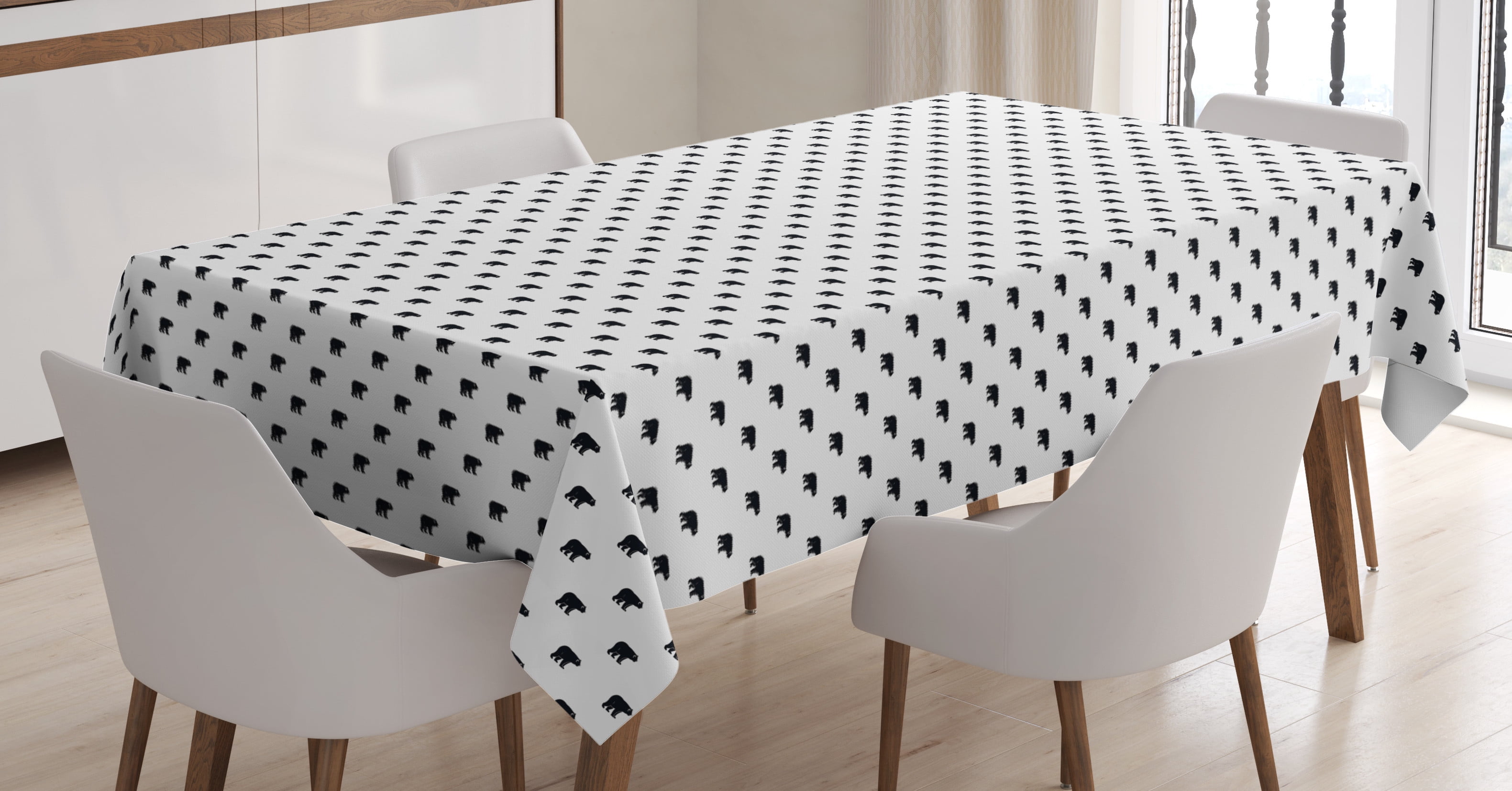 Ambesonne Bear Tablecloth Rectangular Table Cover, Monochrome Furry ...