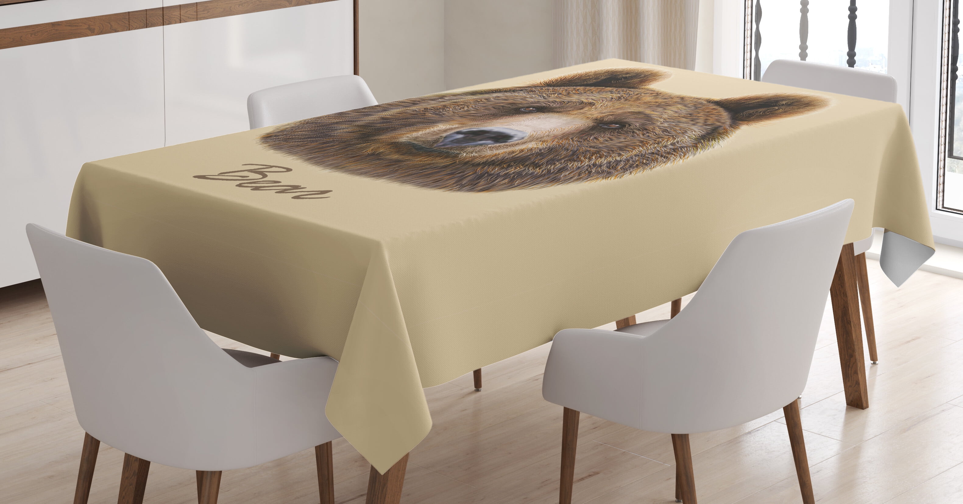 Ambesonne Bear Tablecloth Rectangular Table Cover, Strong Wild Beast ...