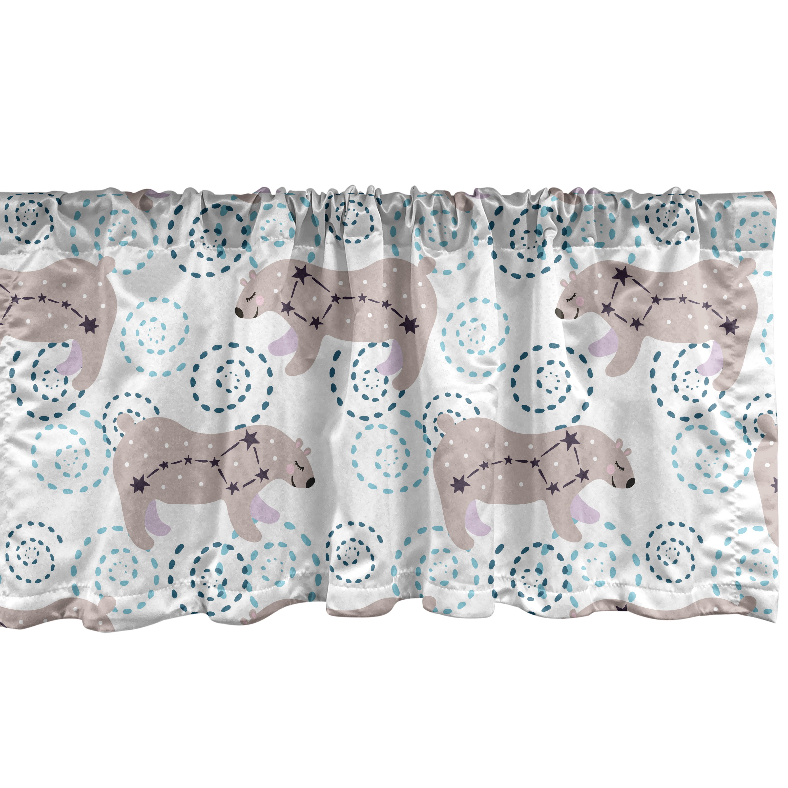 Ambesonne Bear Window Valance, Cartoon Bears Stars Swirls, 54" X 12 ...
