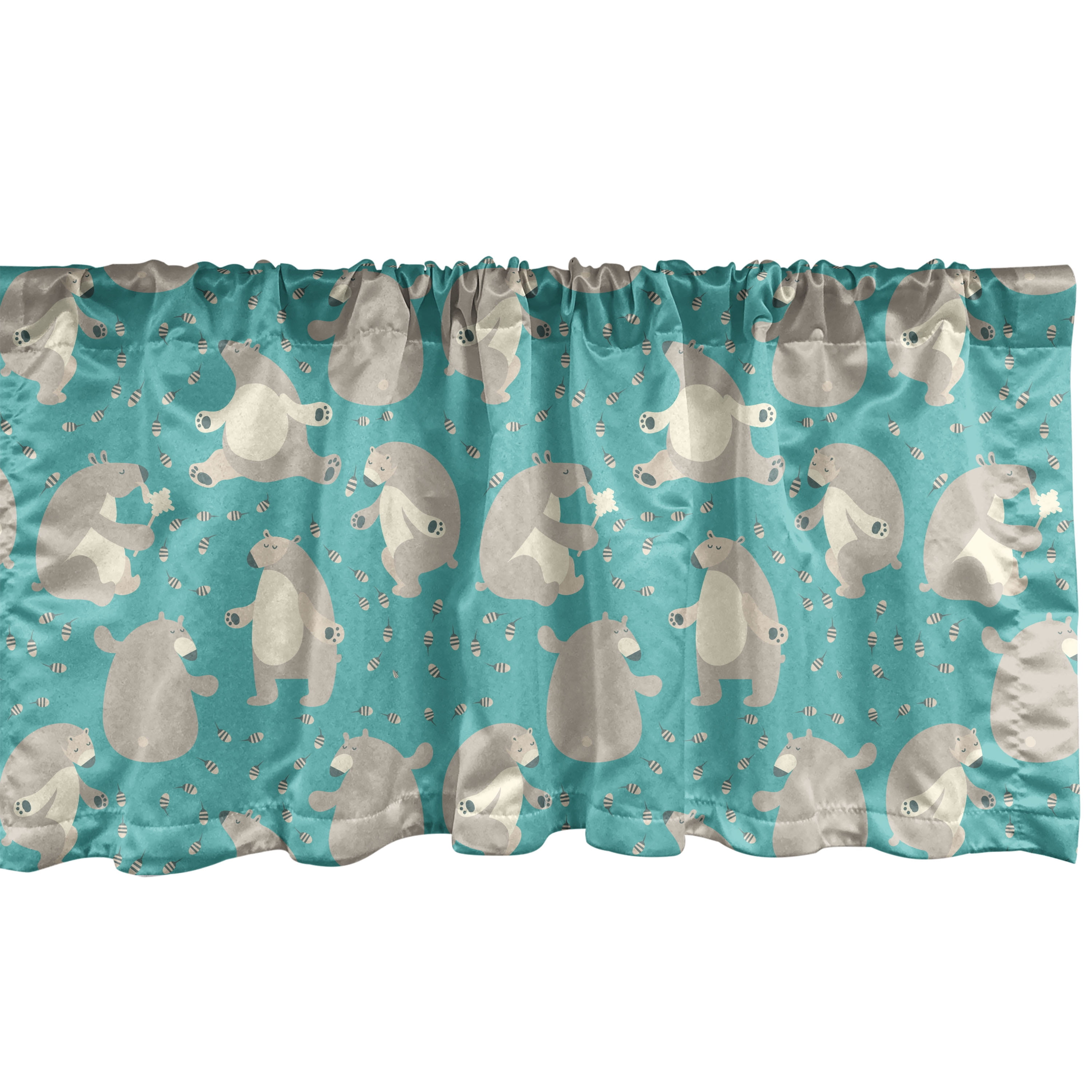 Ambesonne Bear Window Valance, Funny Animals and Bees, 54" X 12 ...