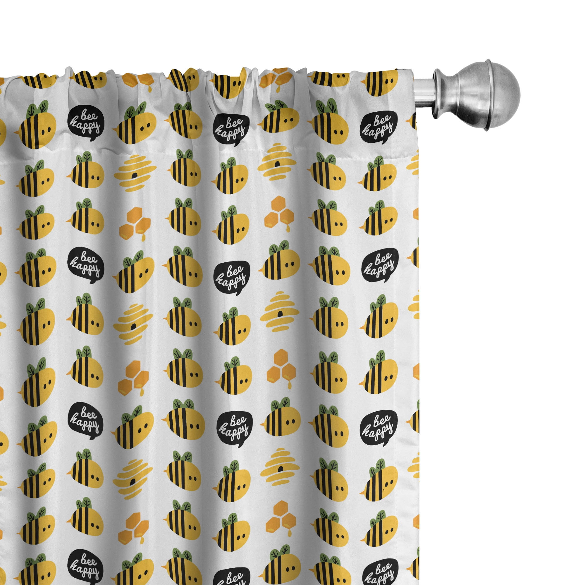 Ambesonne Bee Curtains, Be Happy Cartoon Wasps Pattern, Pair of 28"x84 ...