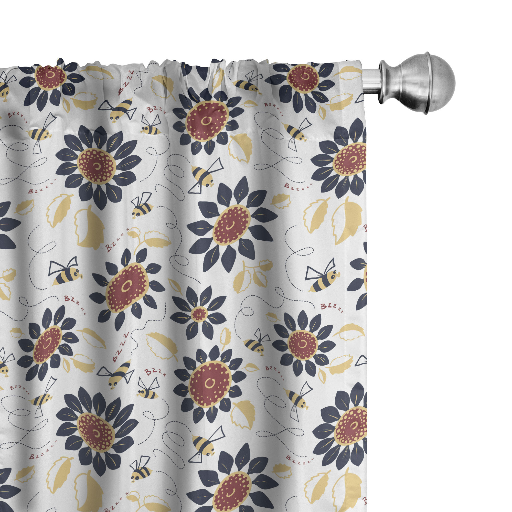 Ambesonne Bee Curtains, Sunflowers and Funny Bees, Pair of 28"x84", Dark Blue Ruby Mustard ...