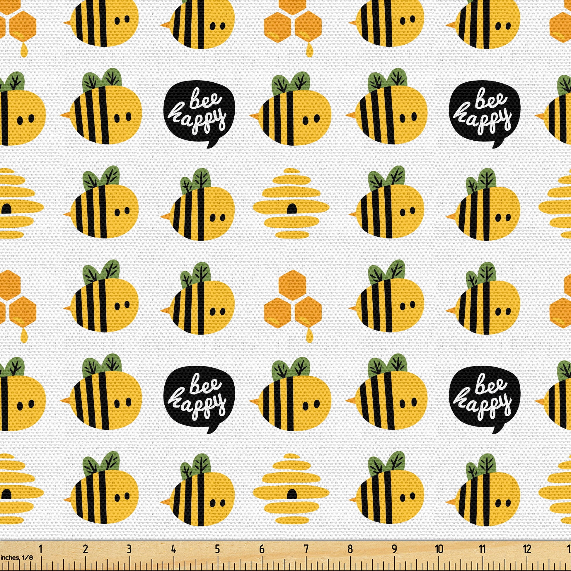 Ambesonne Bee Fabric by the Yard Upholstery, Be Happy Cartoon Wasps ...
