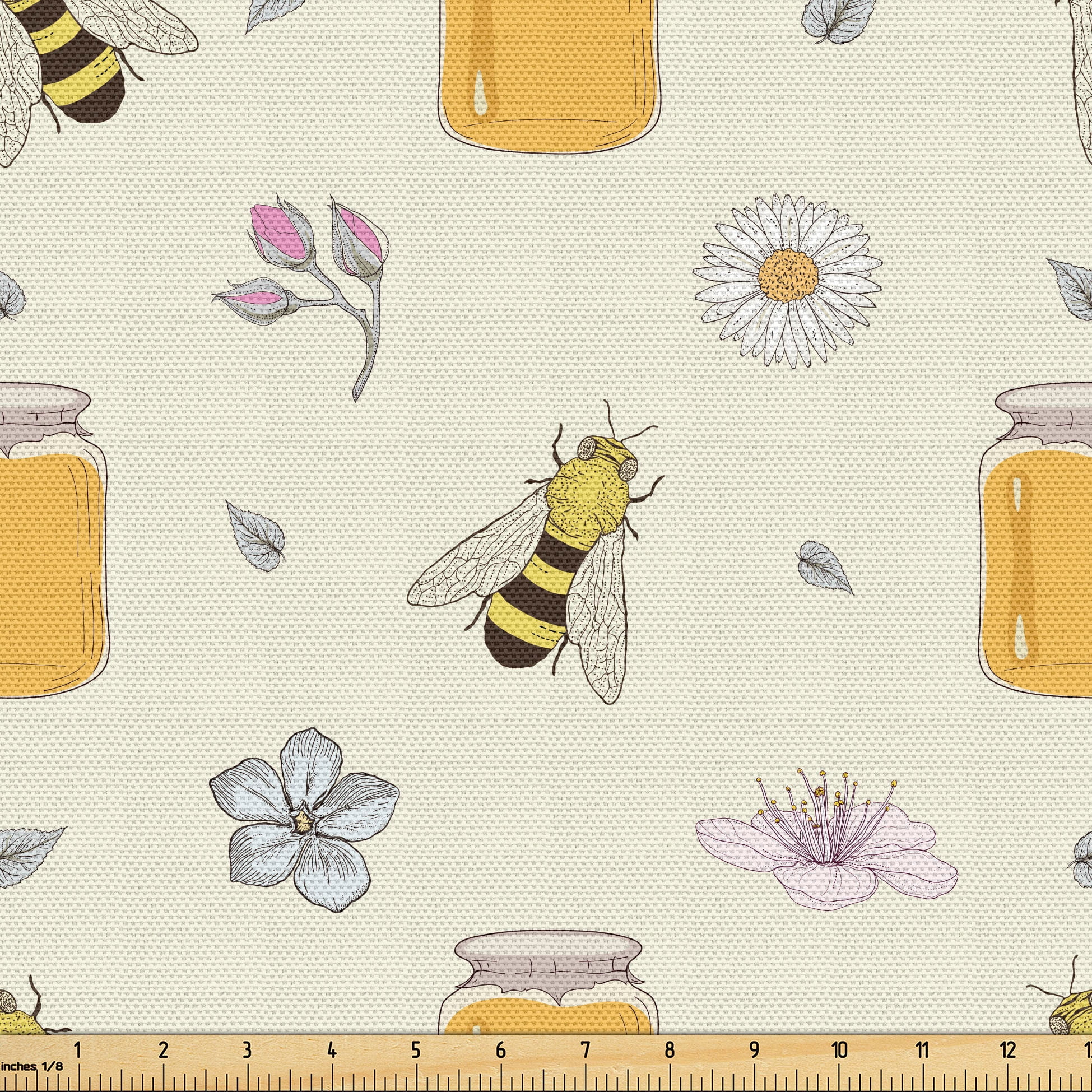 Ambesonne Bee Fabric by the Yard Upholstery, Honey Jars Animals and ...