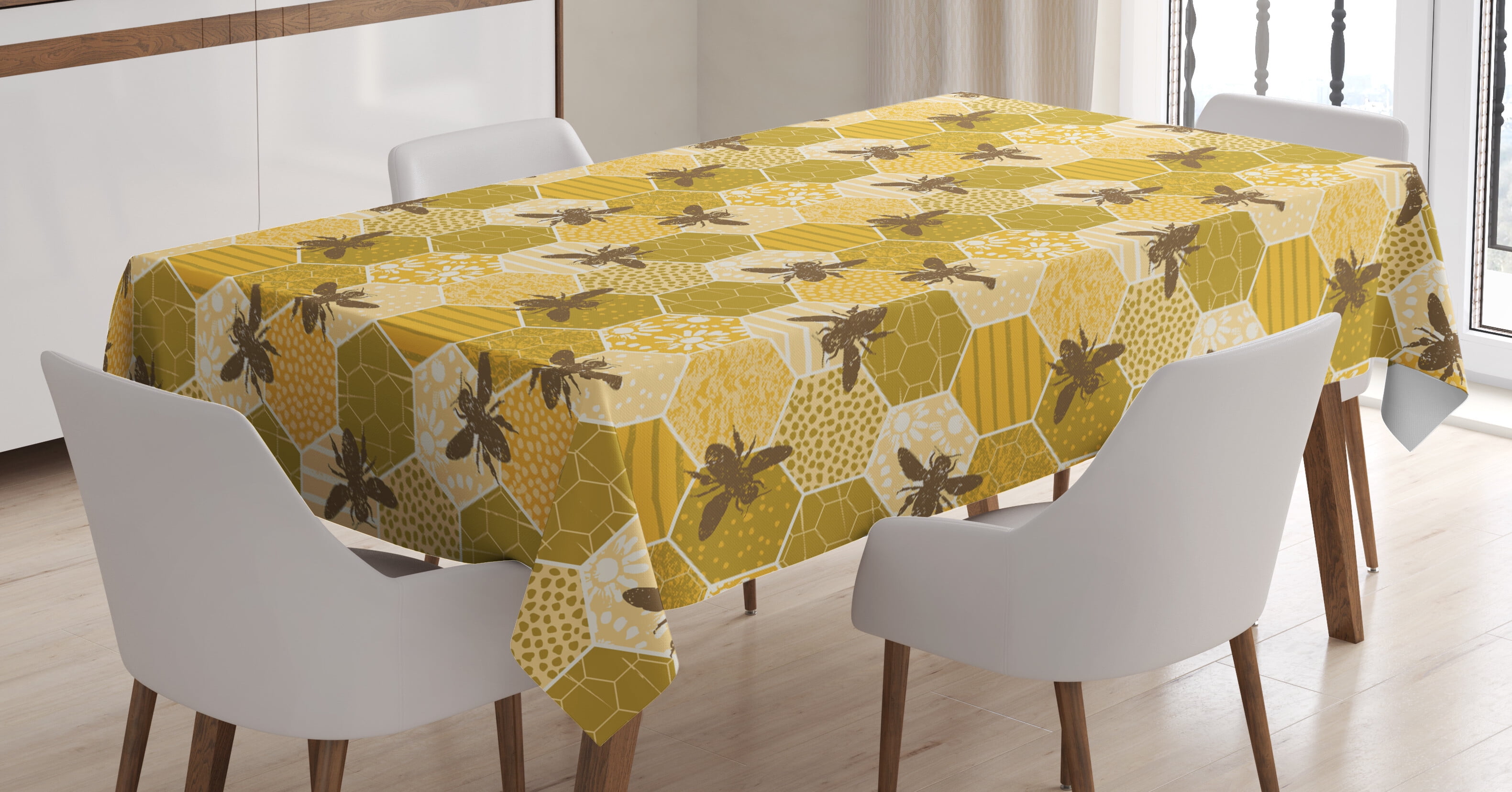 Ambesonne Bee Tablecloth Rectangular Table Cover, Silhouette Multiple ...