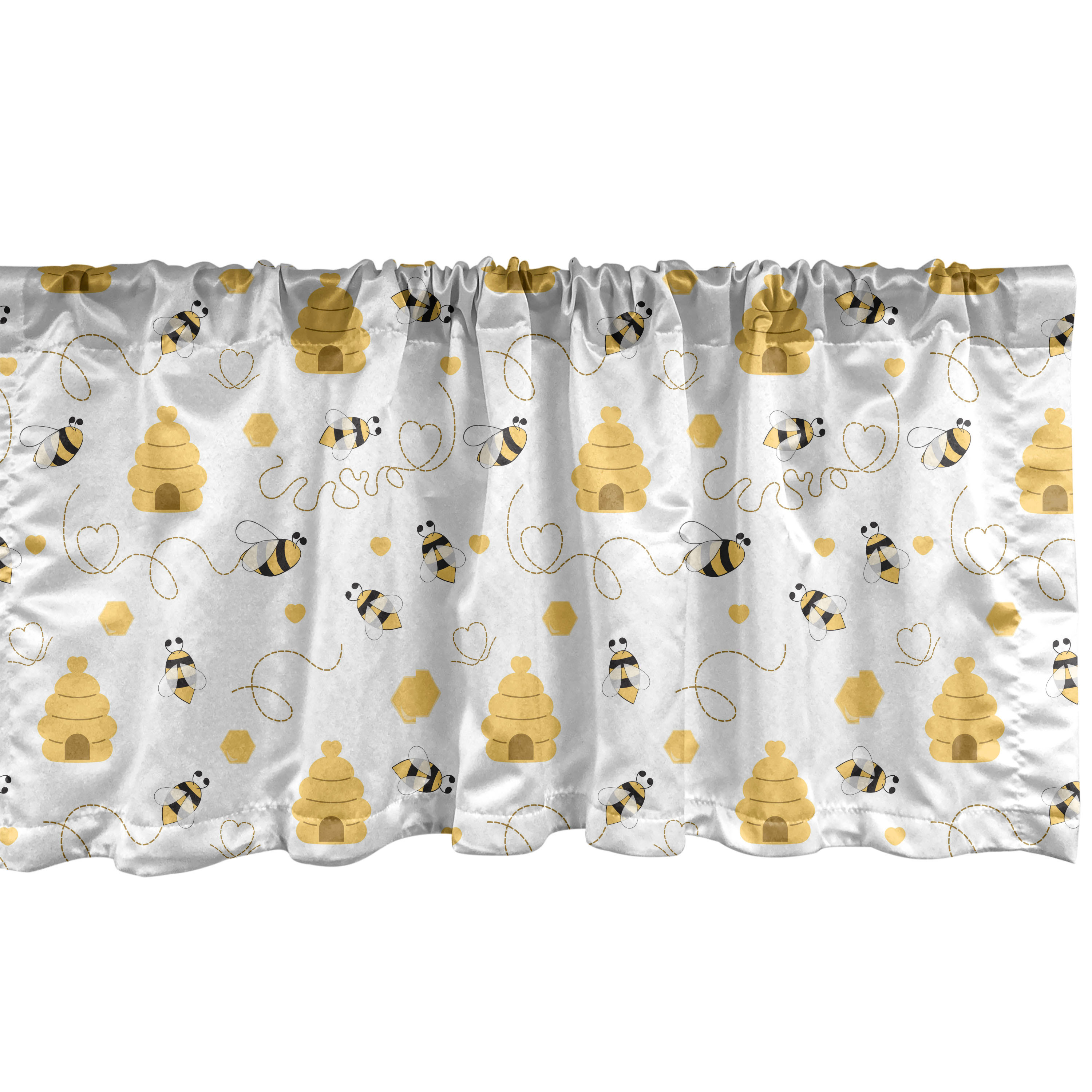 Ambesonne Bee Window Valance, Flying Bugs Hearts Beehives, 42" x 12 ...