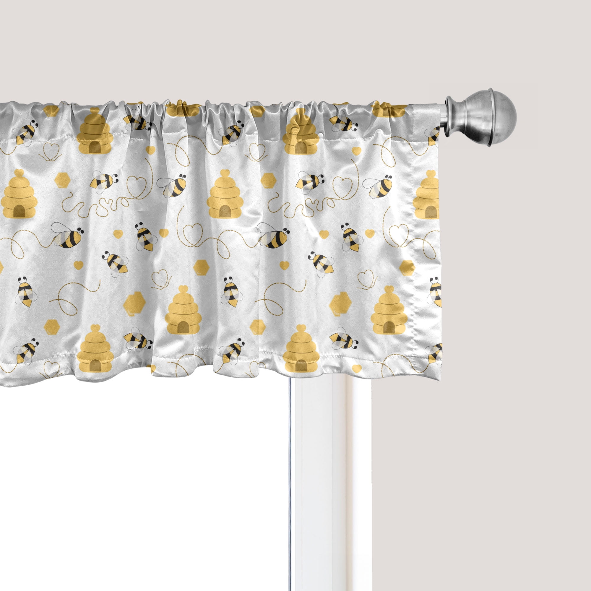 Ambesonne Bee Window Valance, Flying Bugs Hearts Beehives, 54" X 18 ...