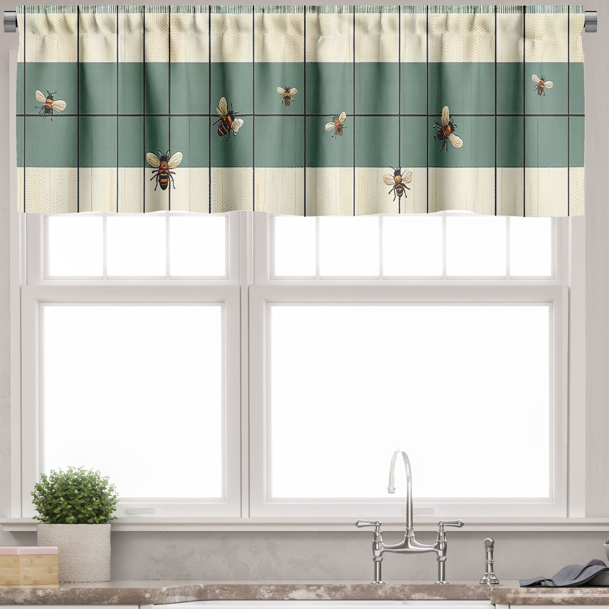 Ambesonne Bee Window Valance, Spring Farmhouse Bumblebee Art, 54" X 18 ...