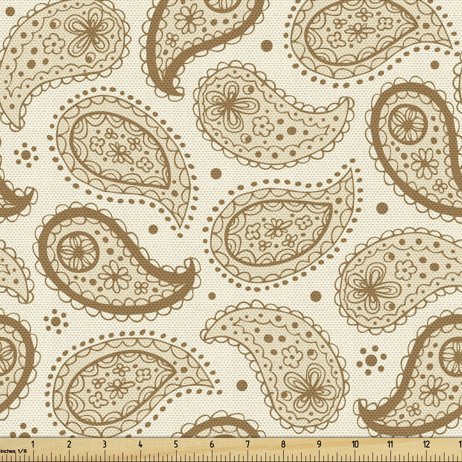 Ambesonne Beige Fabric by the Yard Upholstery, Paisley Oriental Persian ...