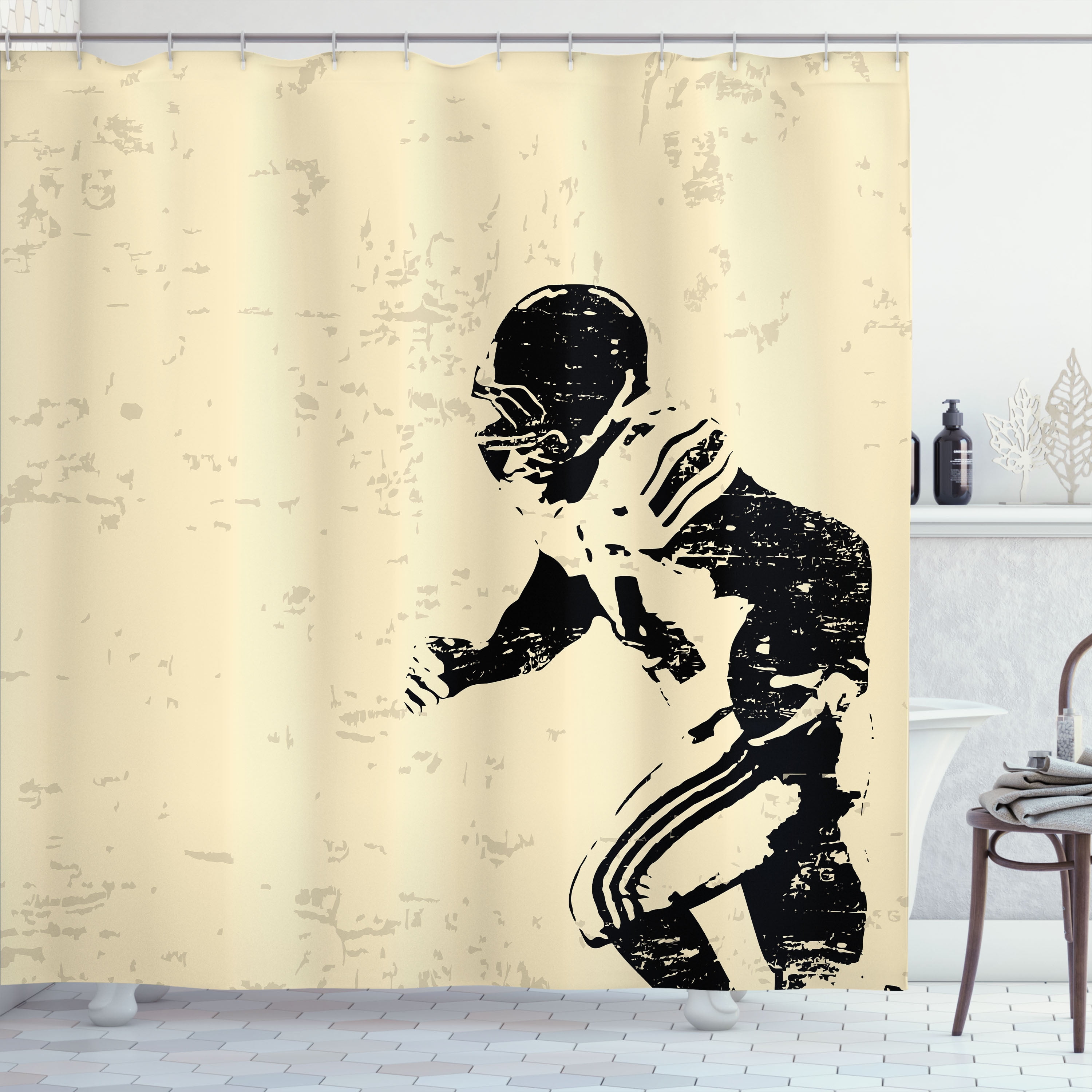 Ambesonne Beige Shower Curtain, Rugby Player in Action, 69"Wx70"L ...