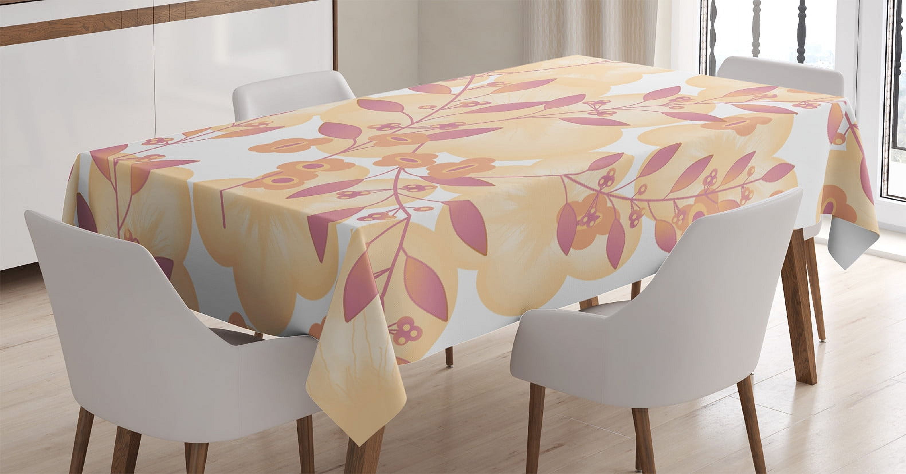 Ambesonne Beige Tablecloth Rectangular Table Cover, Floral Art Berry ...