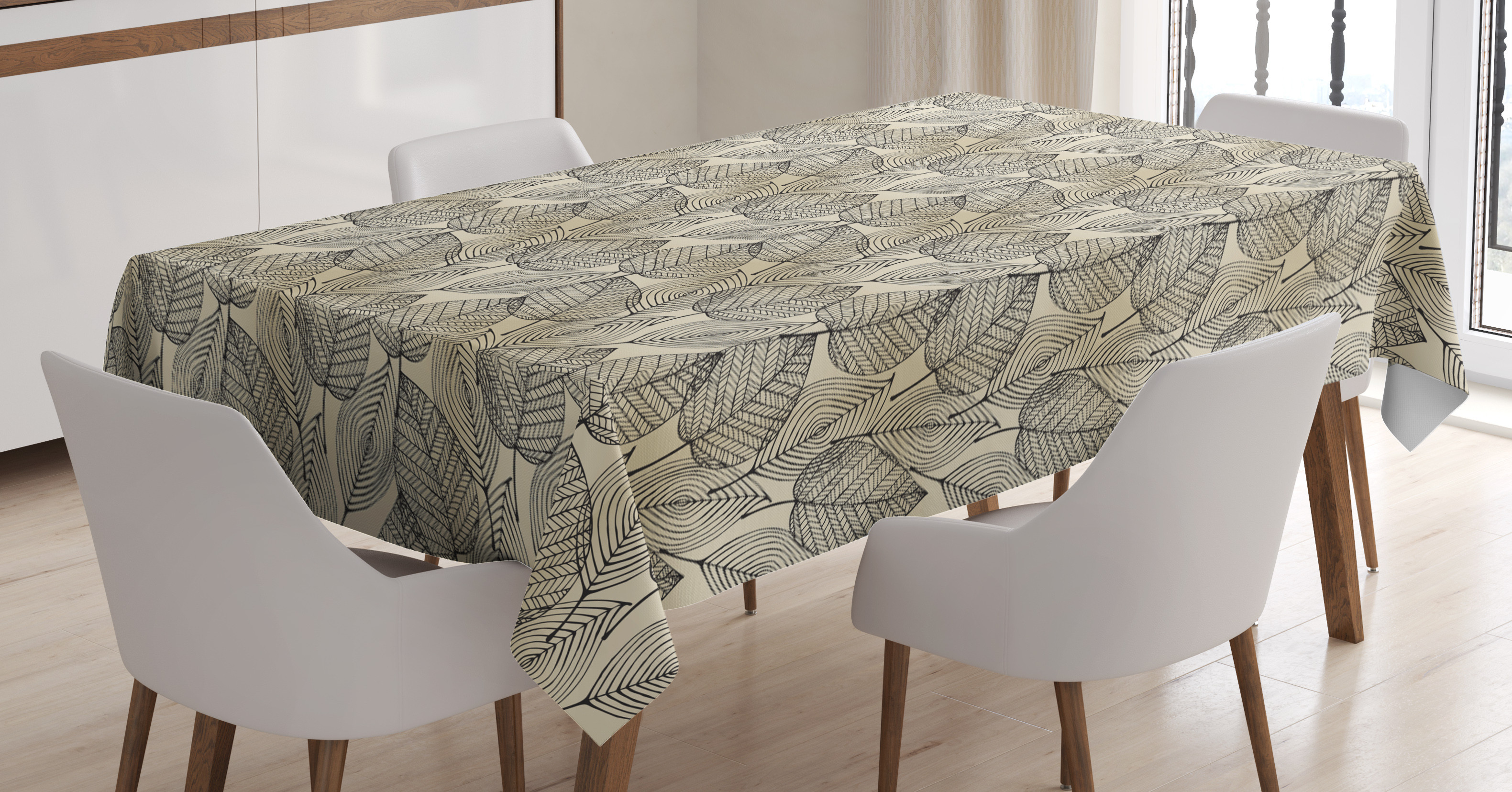 Ambesonne Beige Tablecloth Rectangular Table Cover, Striped Leaves ...