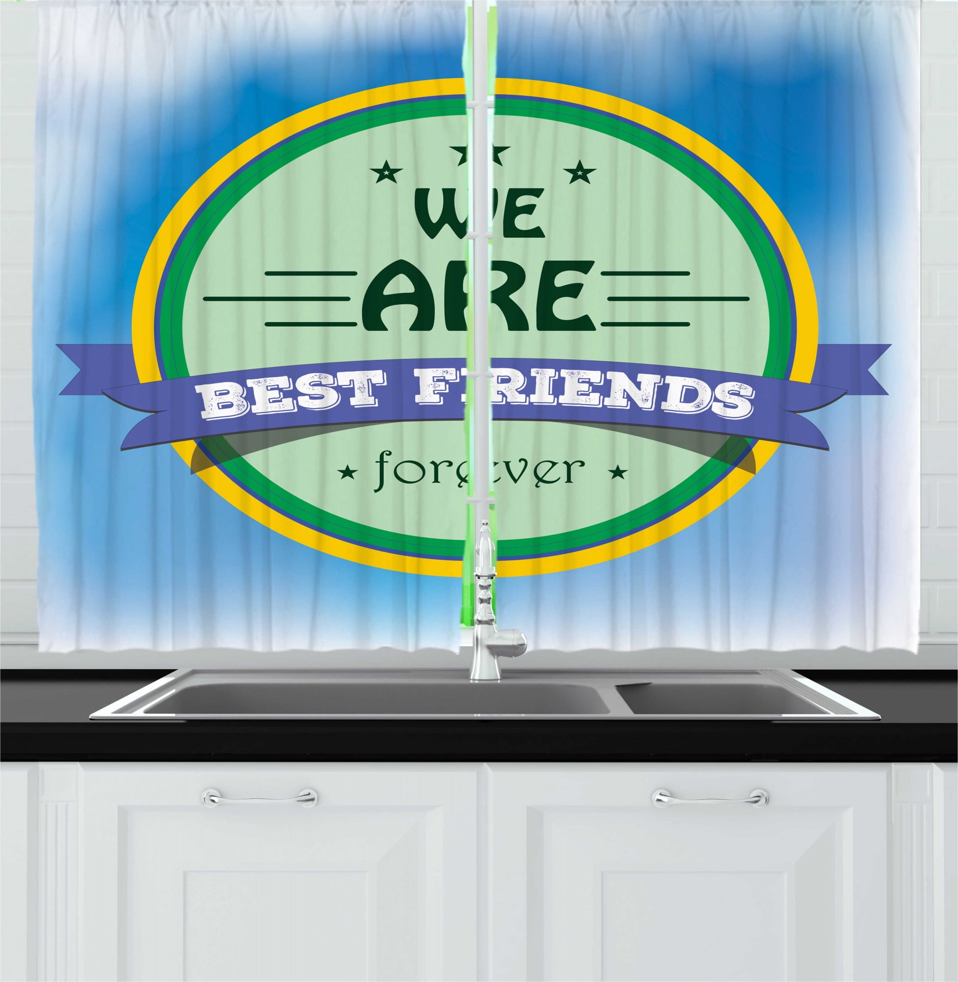 Ambesonne Best Friend Kitchen Curtains, Round Motif Friendship, 55"x45 ...