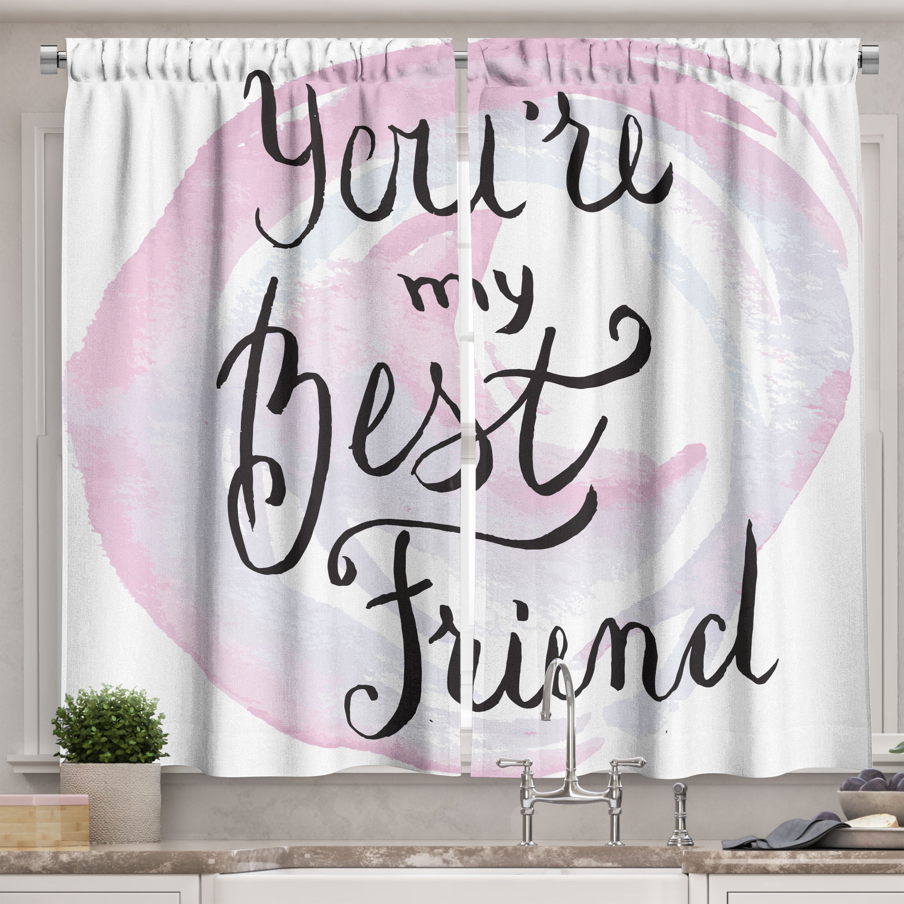 Ambesonne Best Friend Kitchen Curtains, Text on Pastel Blobs, 55"x45 ...