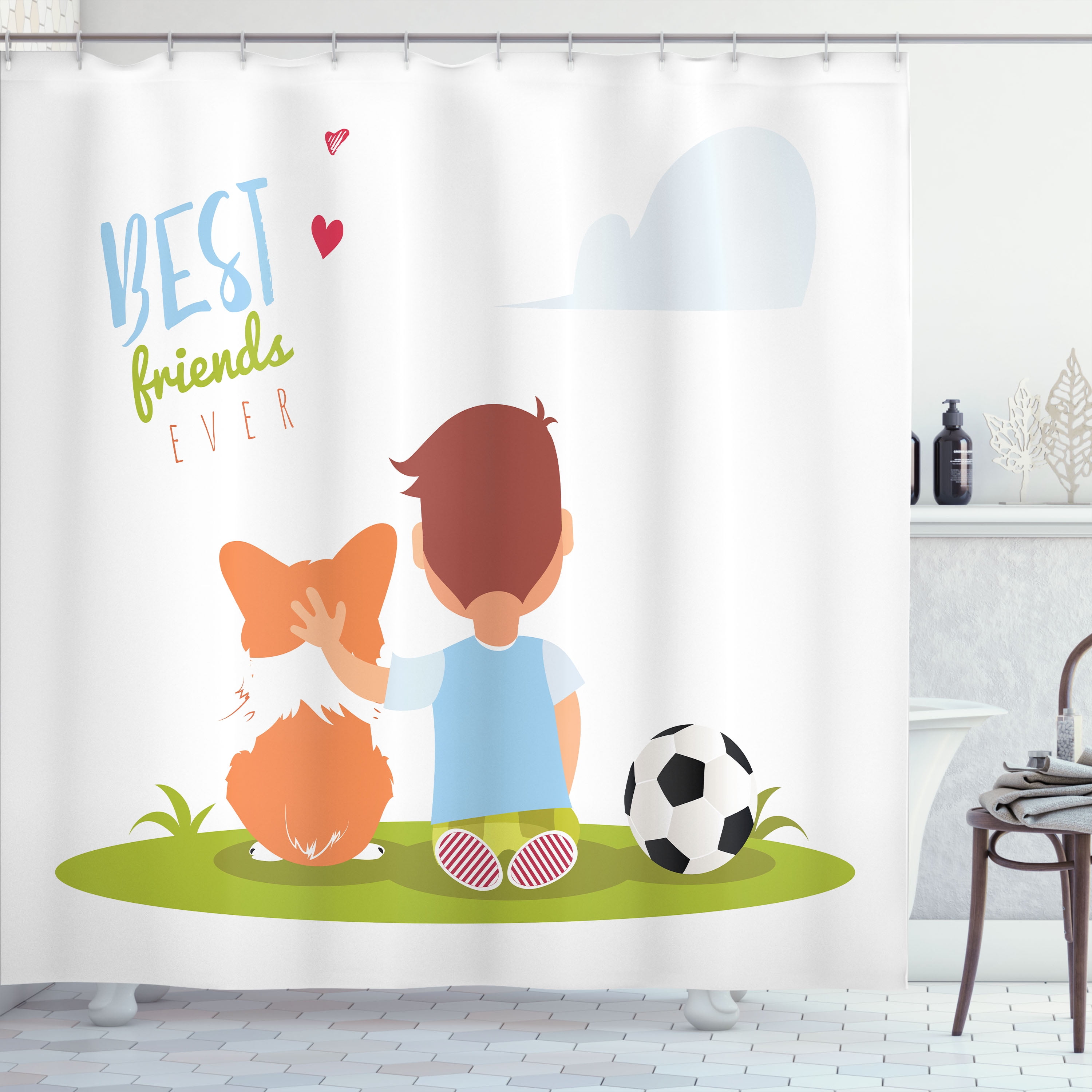 Ambesonne Best Friend Shower Curtain, Boy Hugging Dog, 69"Wx75"L, Apple ...