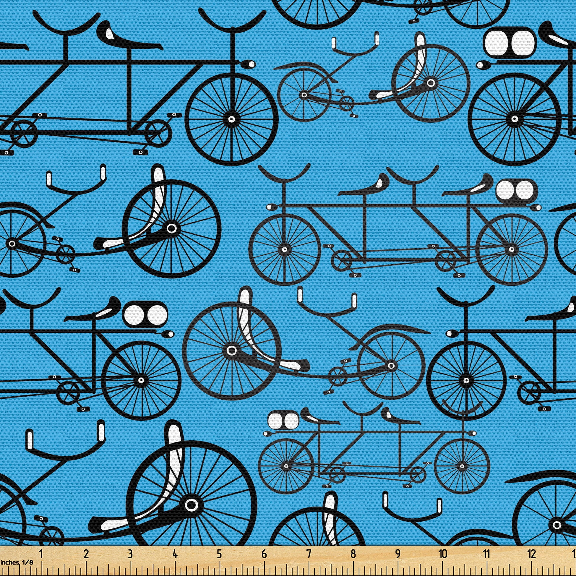 Ambesonne Bicycle Fabric by the Yard Upholstery, Antique Cartoon Bikes ...