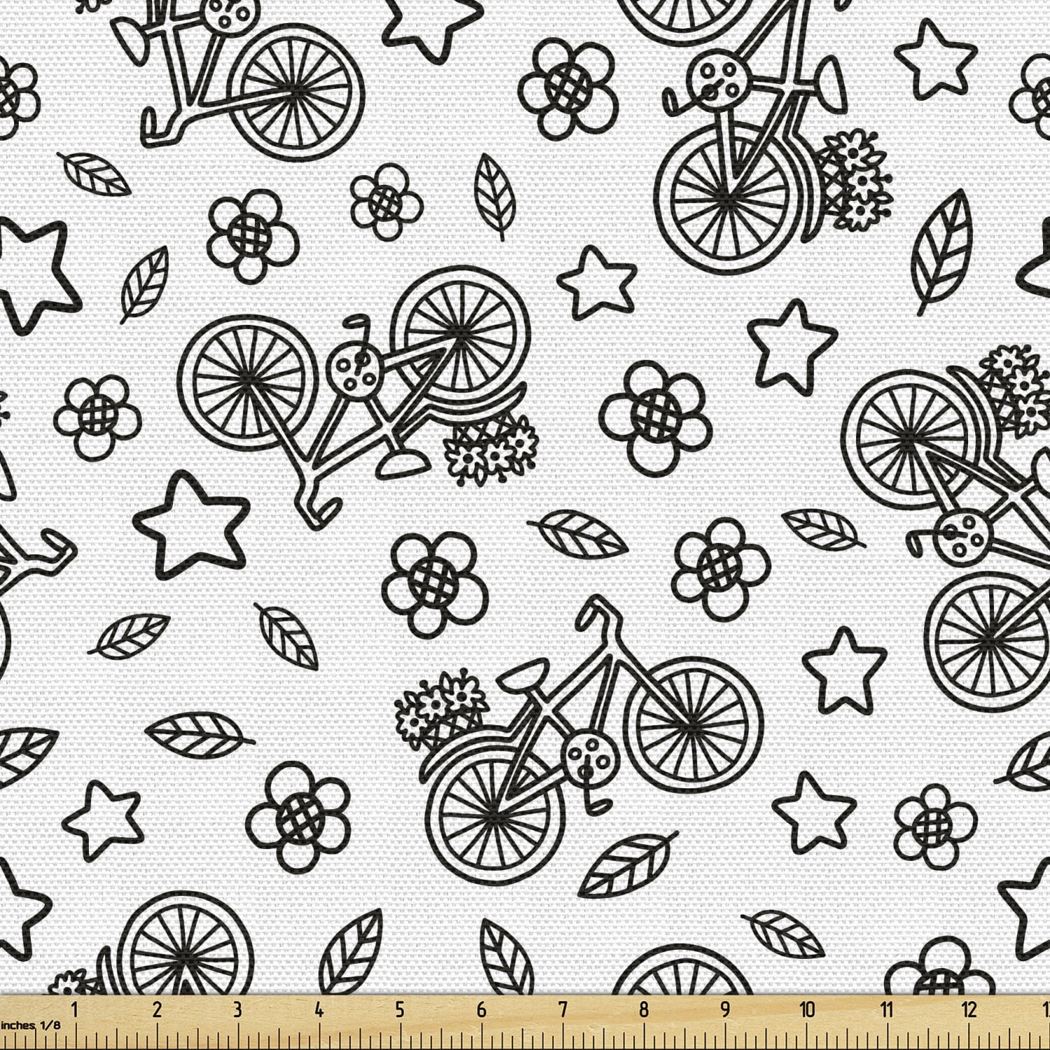 Ambesonne Bicycle Fabric by the Yard Upholstery, Flowers Stars in Black ...