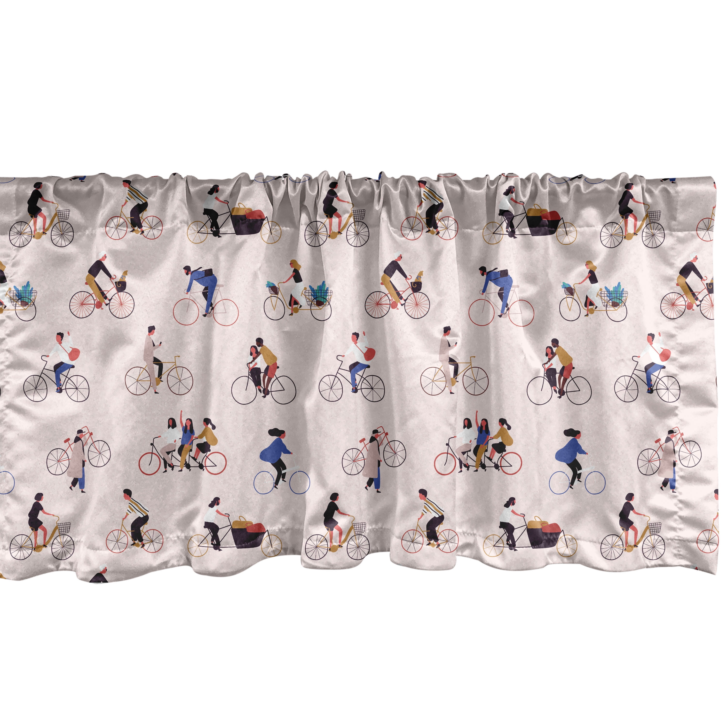 Ambesonne Bicycle Window Valance, Men and Women on Bikes Art, 54" X 12 ...