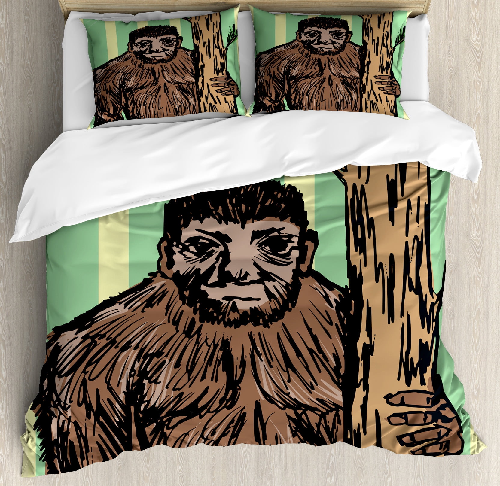 Ambesonne Bigfoot Duvet Cover Set, Mysterious Yeti Sketch, Queen ...