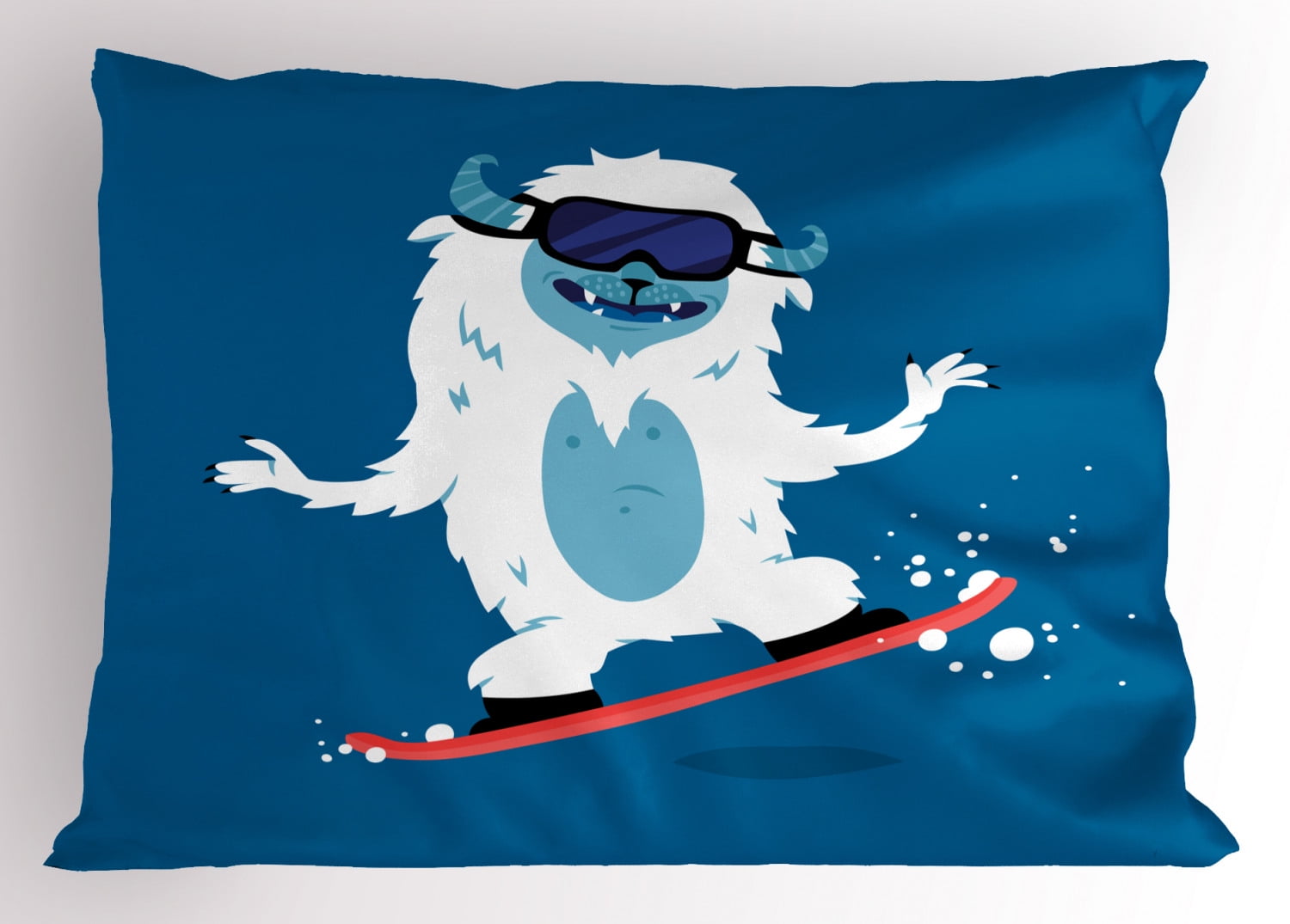 Ambesonne Bigfoot Pillow Sham, Yeti Snowboard Winter, 26" X 20 ...