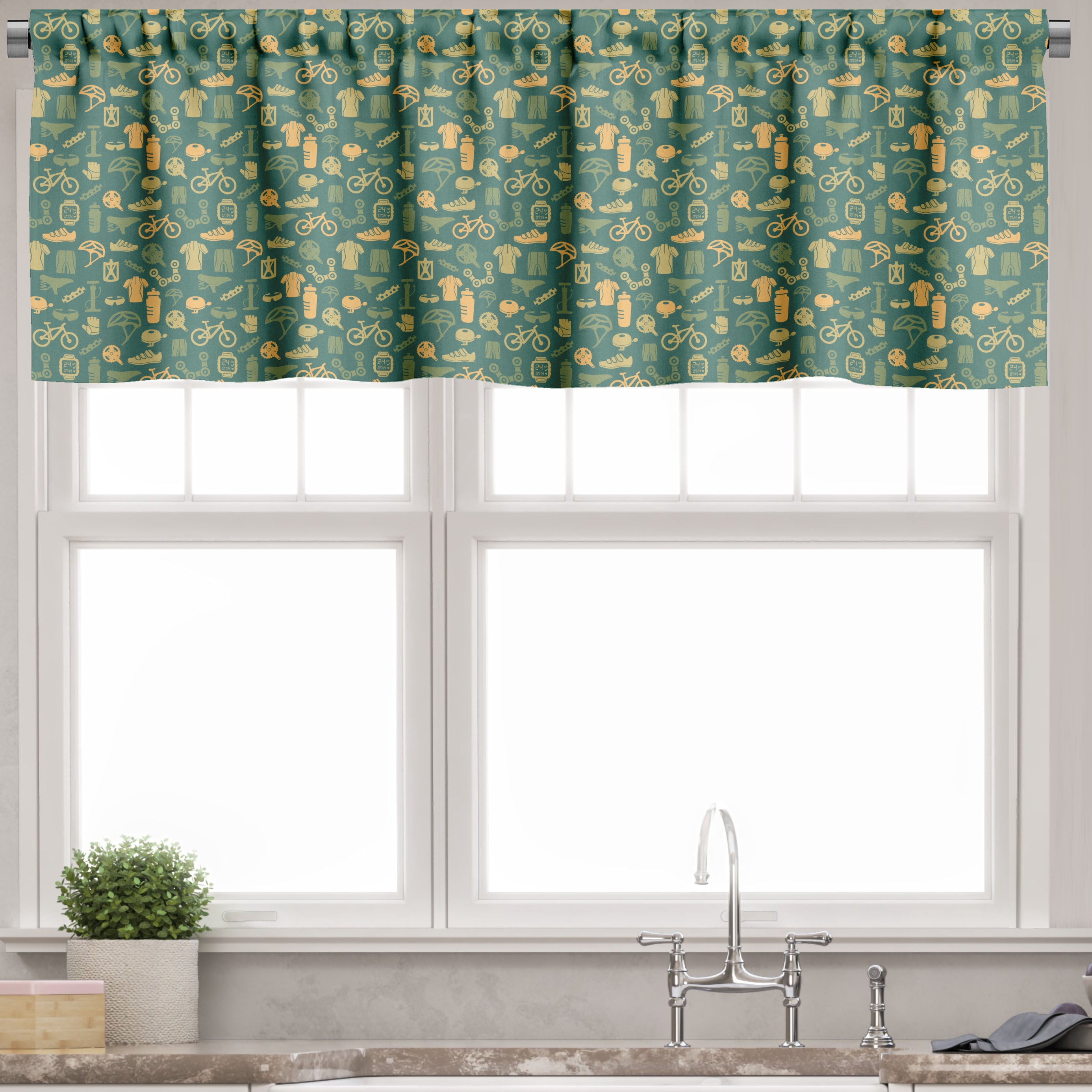 Ambesonne Biker Valance Pack of 2, Bicycles and Related Objets, 42"X12 ...