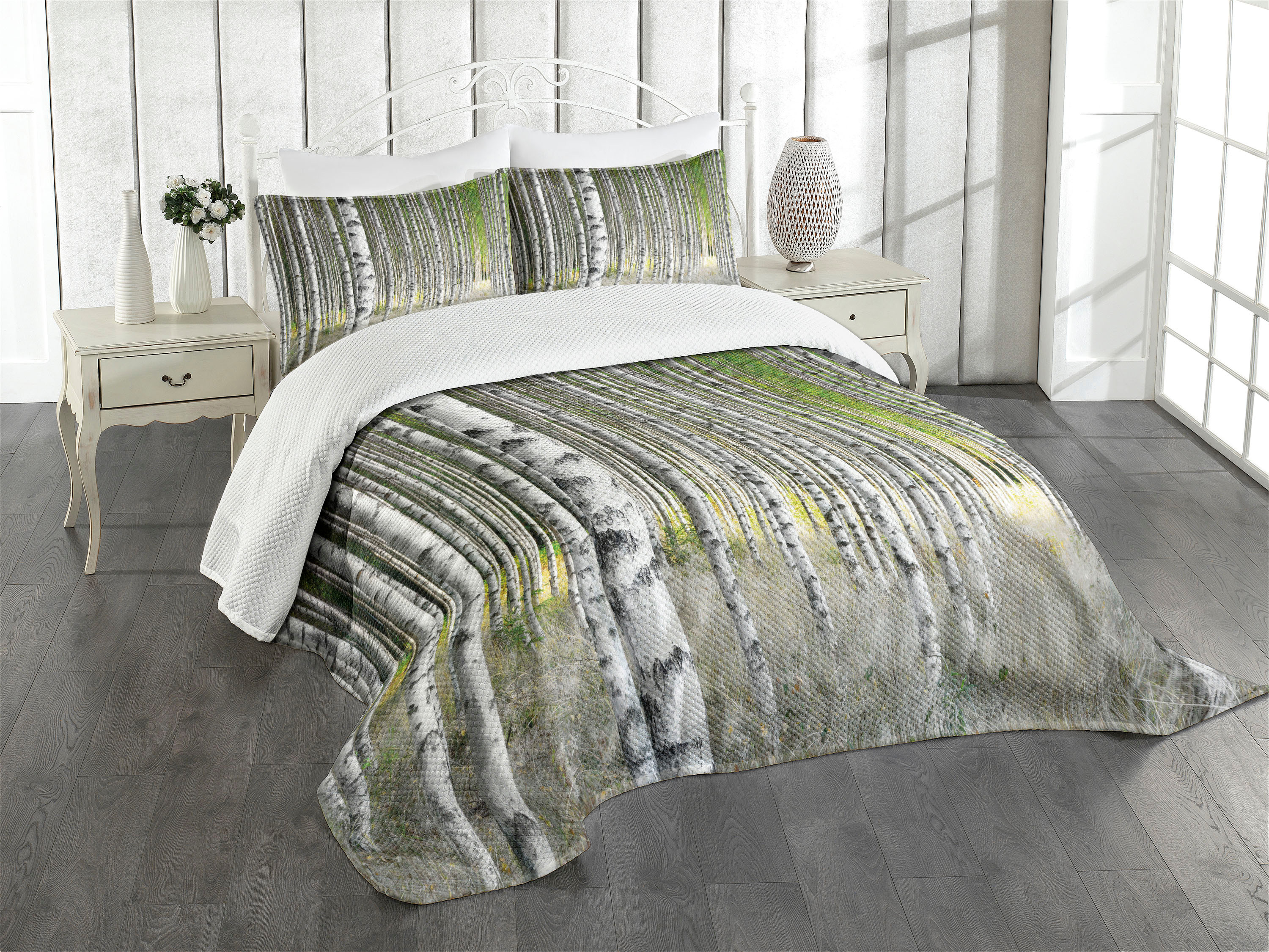 Ambesonne Birch Tree Quilted Bedspread Set 3 Pcs, Late Summer Foliage ...