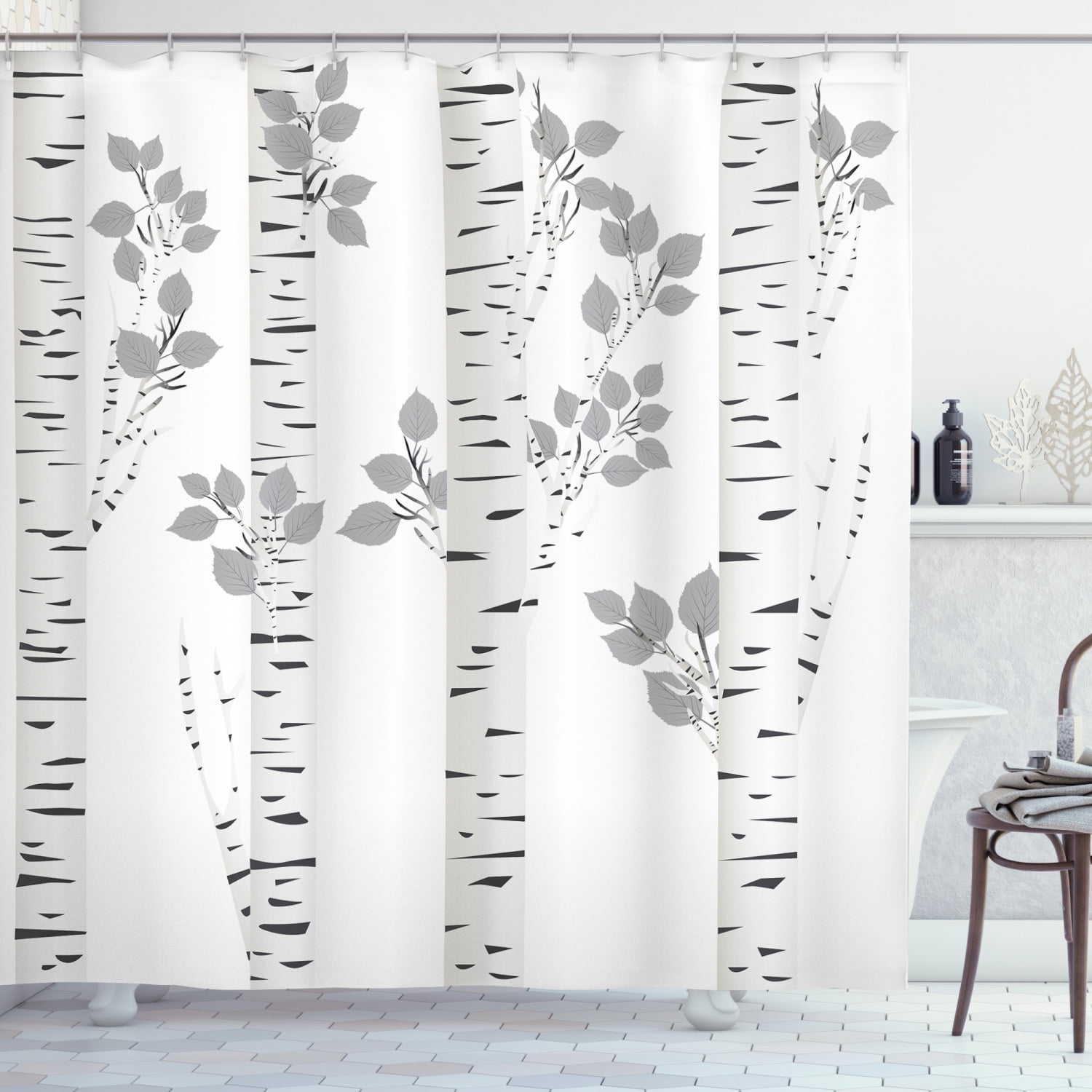Ambesonne Birch Tree Shower Curtain, Autumn Woods, 69"Wx84"L, Grey ...