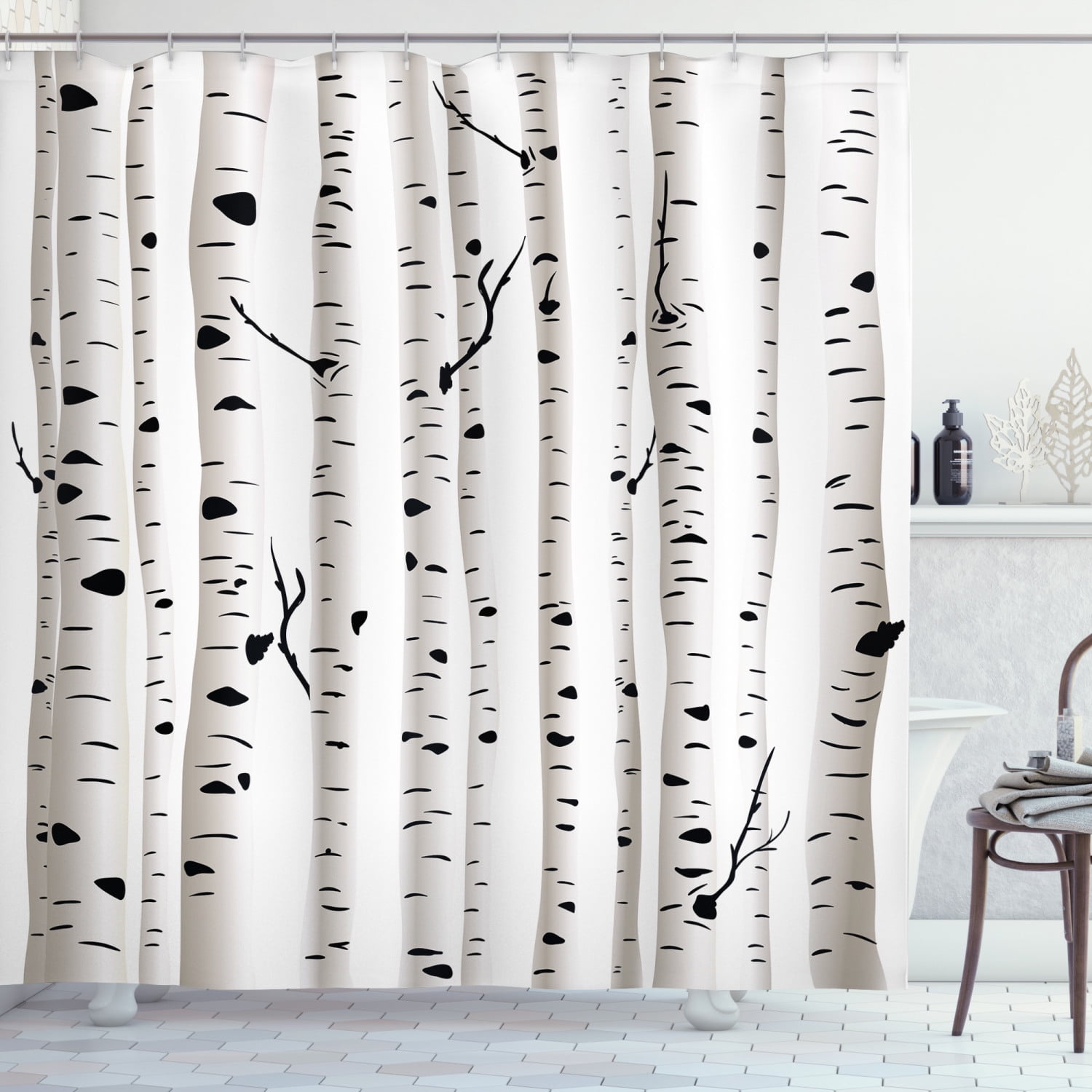 Ambesonne Birch Tree Shower Curtain, Seasonal Woodland, 69"Wx75"L ...
