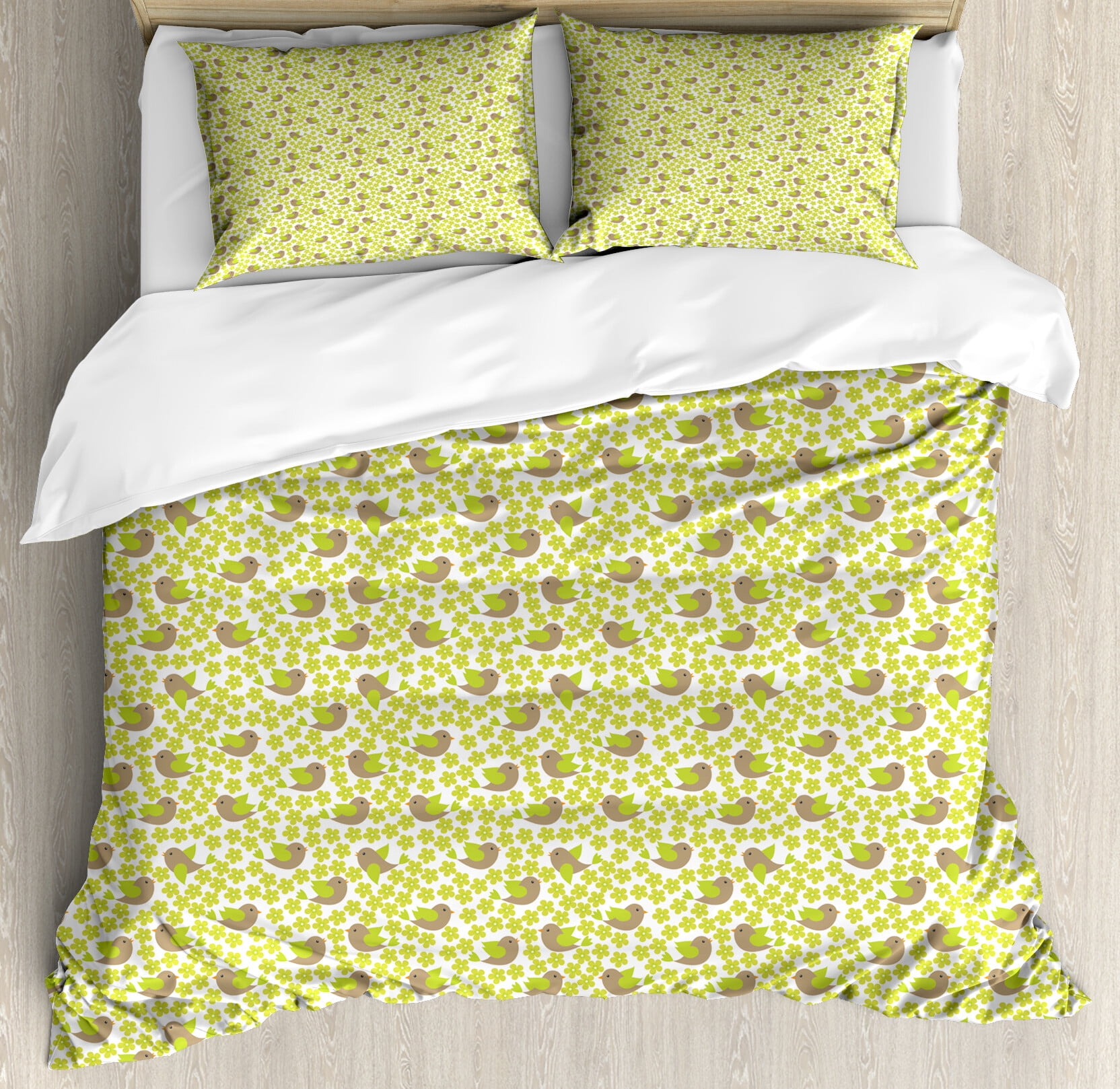 Ambesonne Bird Duvet Cover Sets, Avian Animals and Flora Petals, 2-King ...