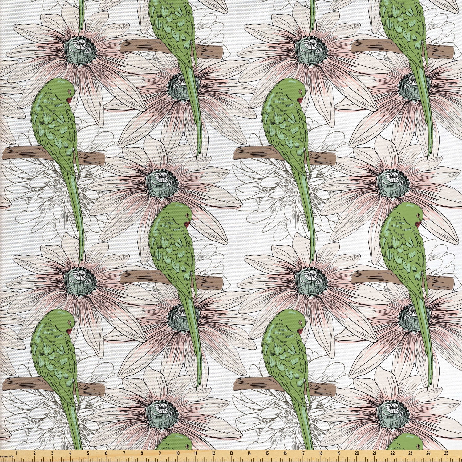 Ambesonne Bird Fabric by the Yard Upholstery, Vintage Birds and Flower ...