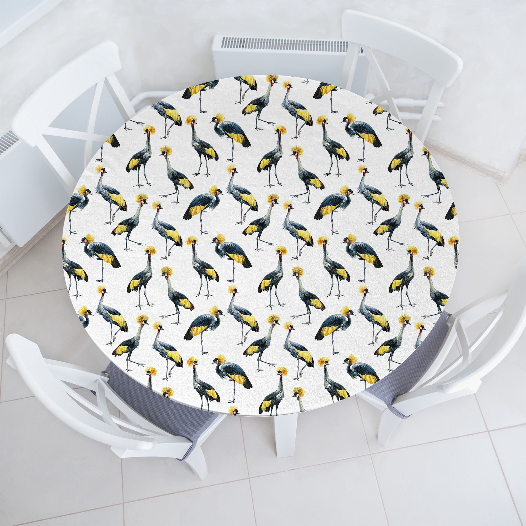 Ambesonne Bird Print Fitted Round Tablecloth, Exotic Art Jungle Cranes ...