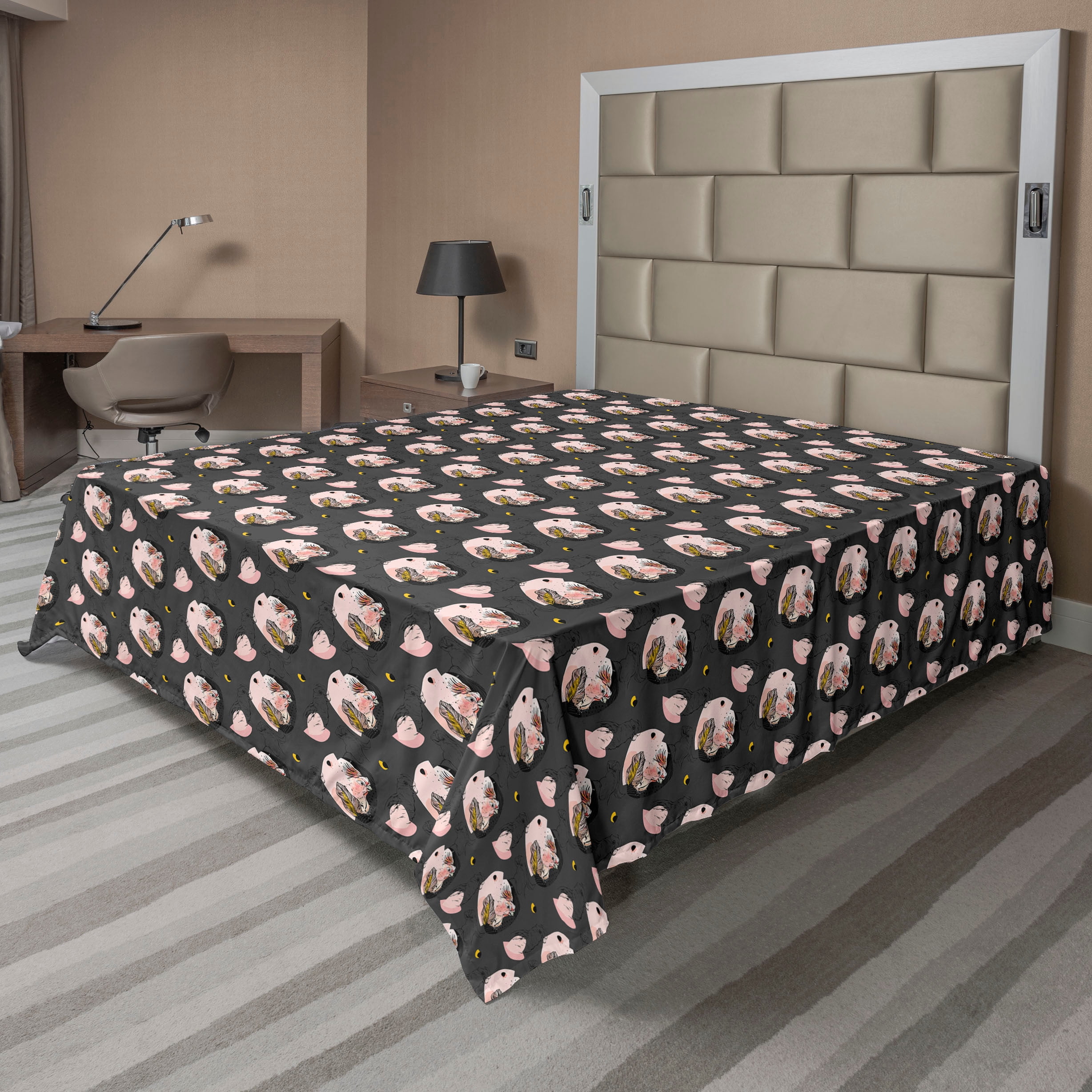 Ambesonne Bird Print Flat Bedding Sheet Soft Top Sheet, Parrot Circles ...