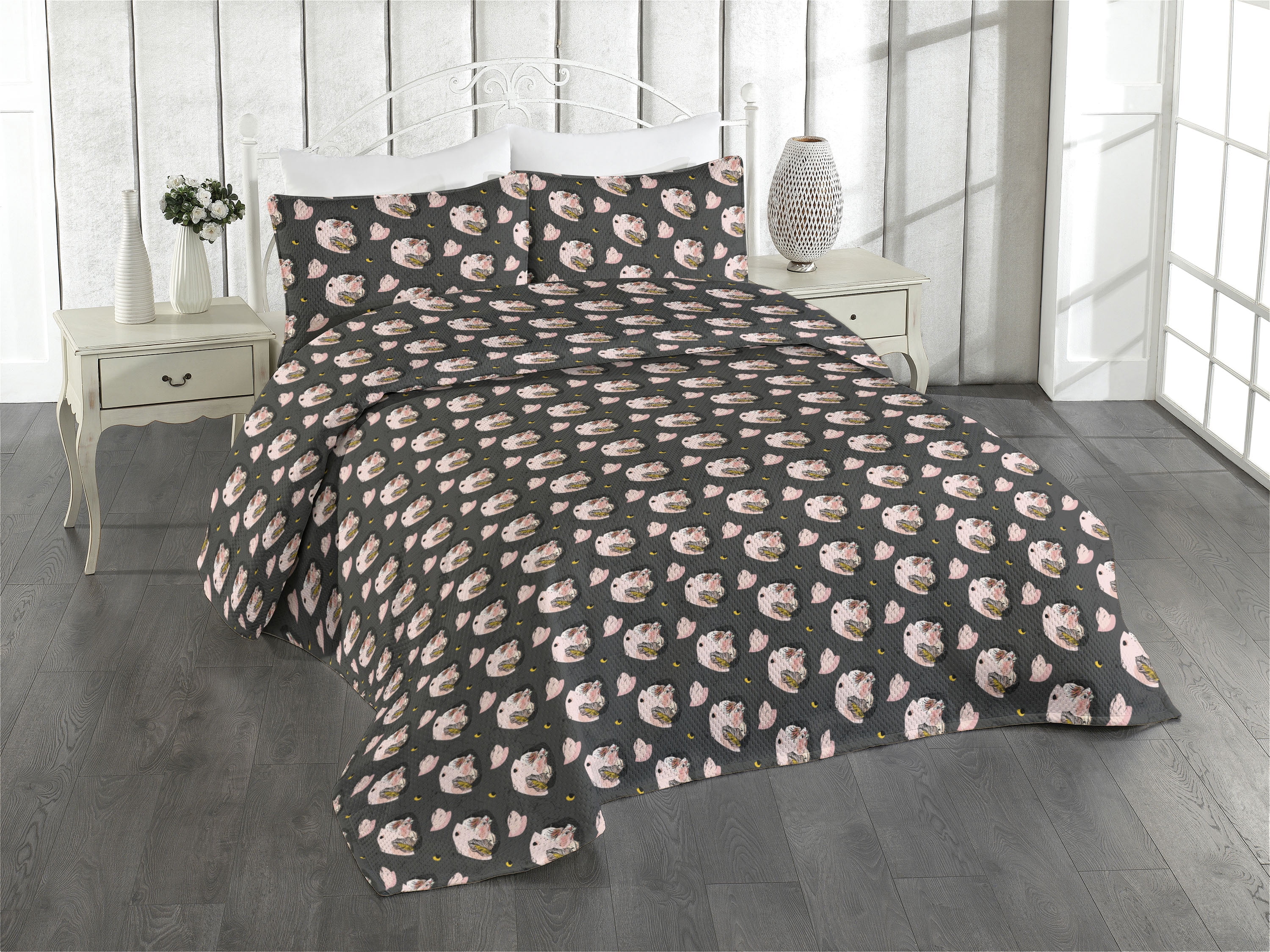 Ambesonne Bird Print Quilted Bedspread Set 3 Pcs, Parrot Circles ...