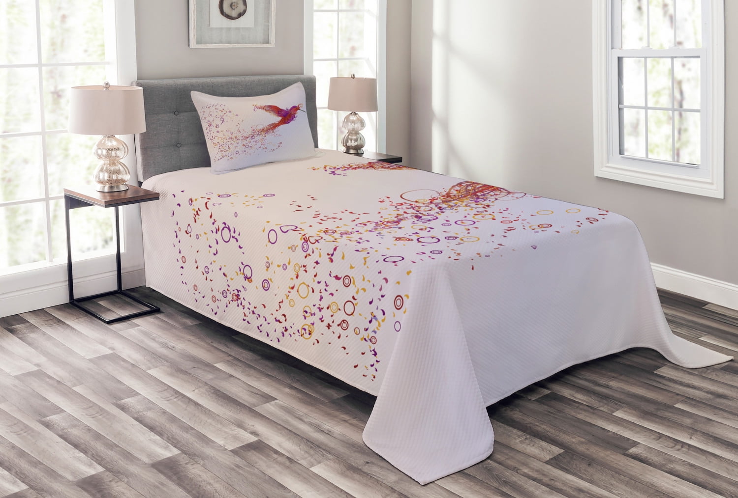 Ambesonne Bird Quilted Bedspread Set 2 Pcs, Abstract Hummingbird, Twin ...