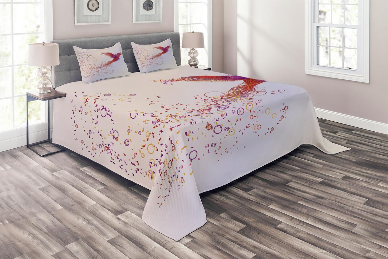 Ambesonne Bird Quilted Coverlet 3 Pcs, Abstract Hummingbird, Queen Size ...