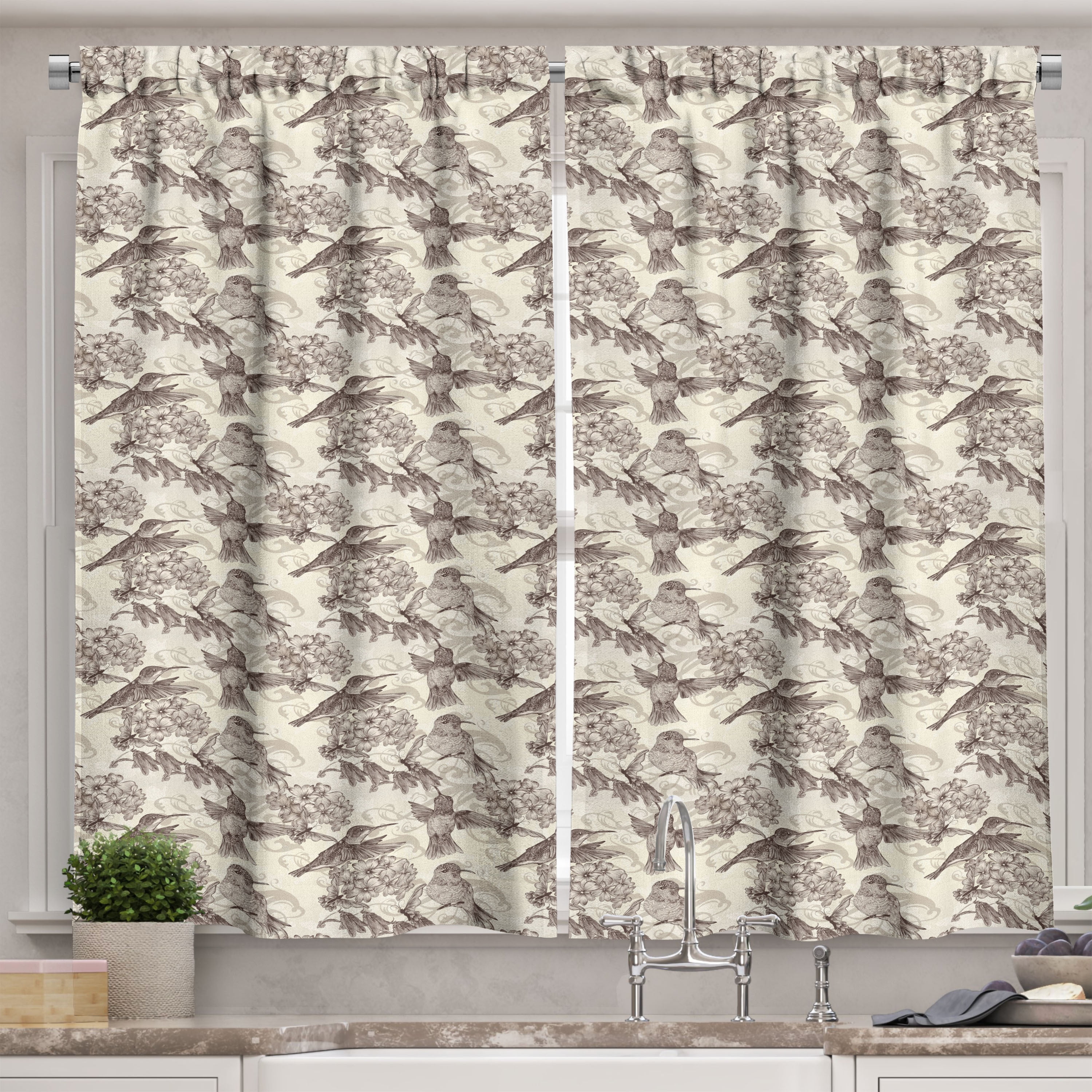 Ambesonne Birds Kitchen Curtains, Ruby-Throated Hummingbird, 55"x45 ...