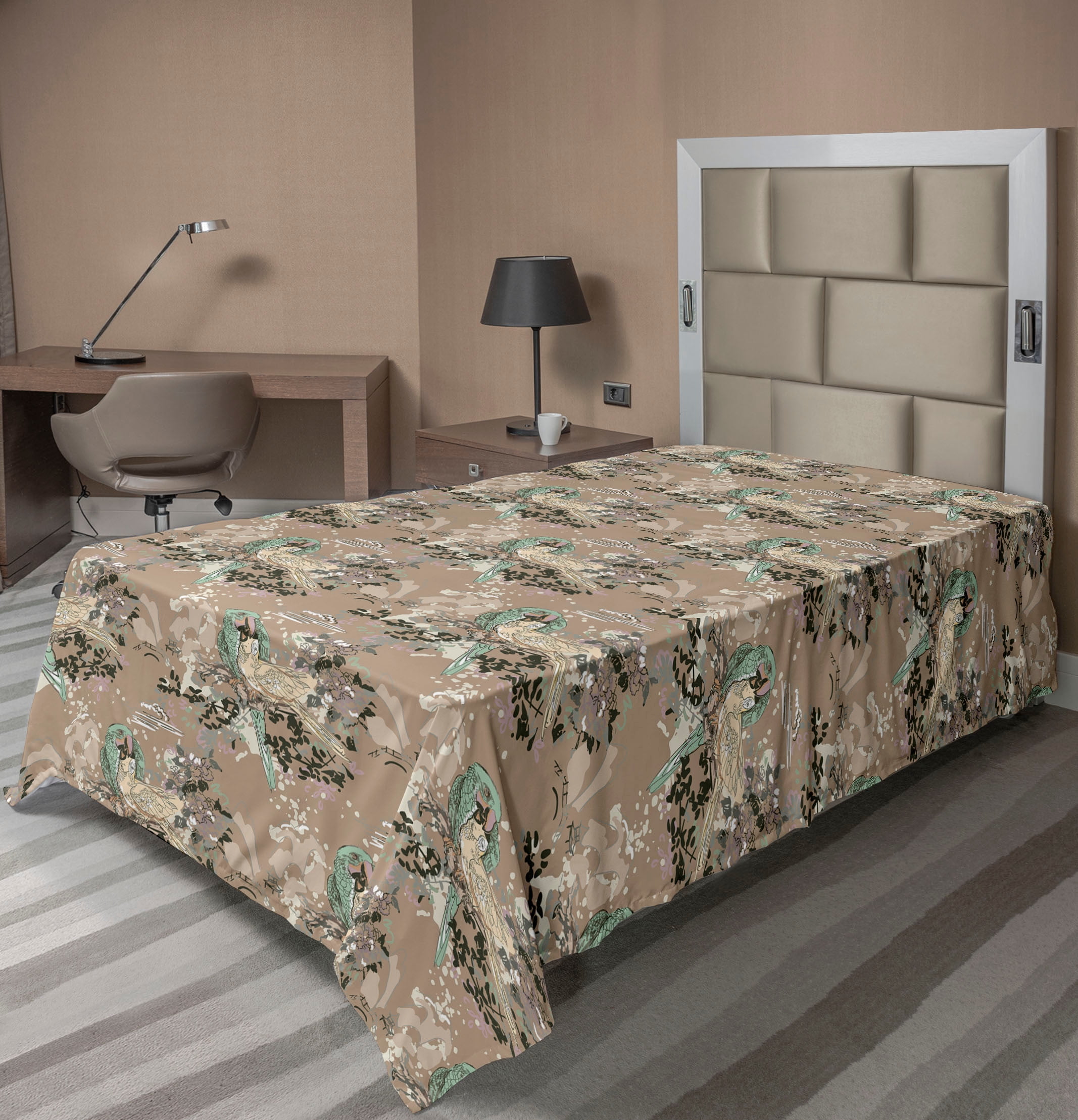 Ambesonne Birds Love Flat Bedding Sheet Soft Top Sheet, Parrots in ...