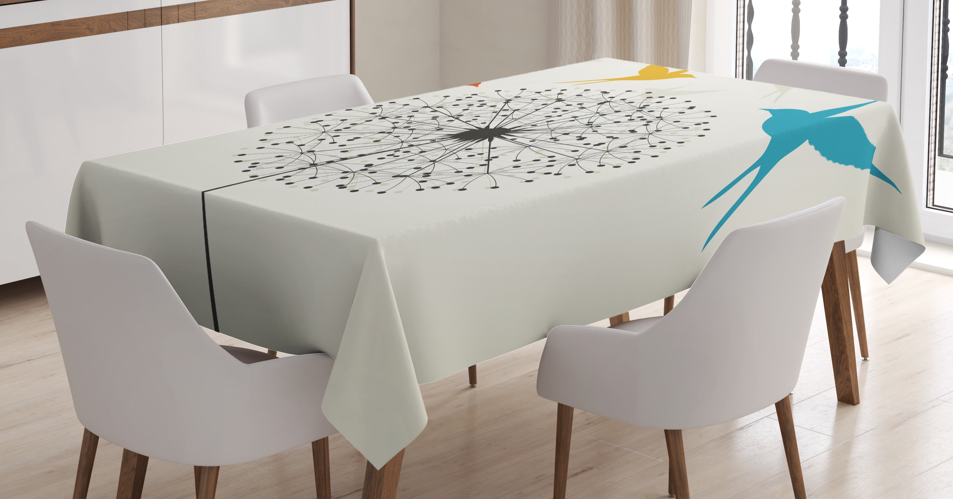 Ambesonne Birds Tablecloth Rectangular Table Cover, Dandelion and ...