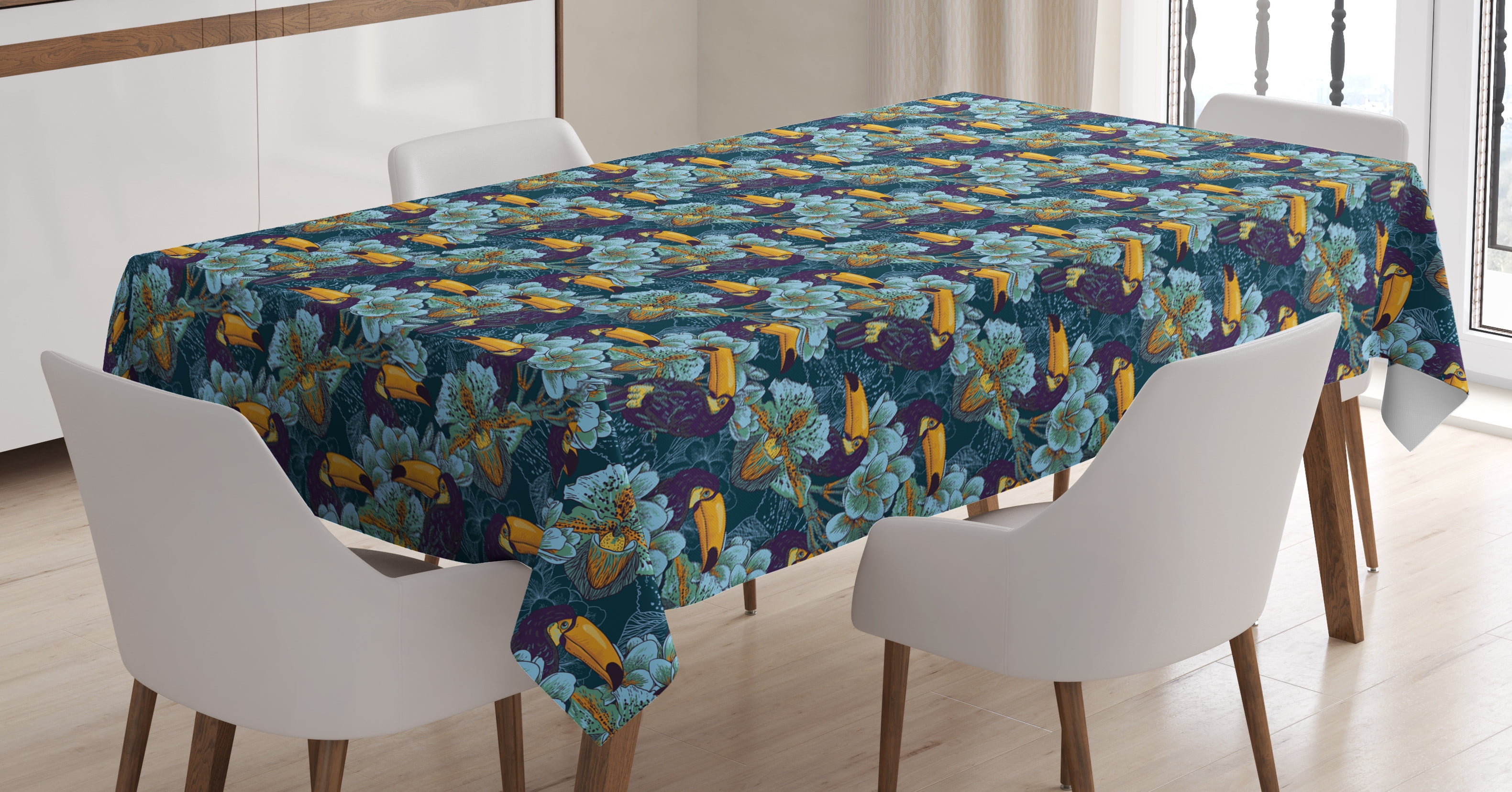 Ambesonne Birds Tablecloth Rectangular Table Cover, Keel-Billed Toucan ...