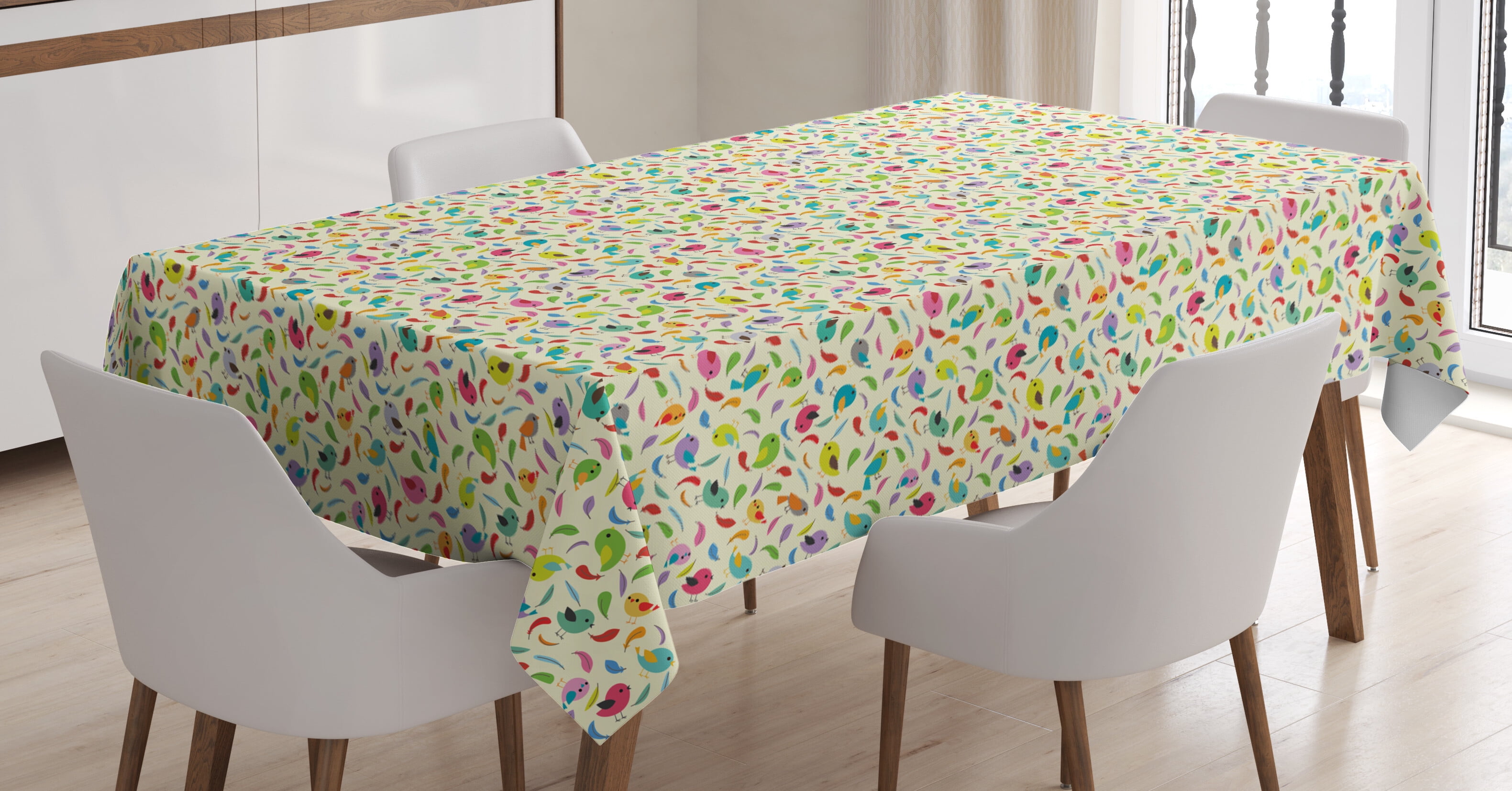 Ambesonne Birds Tablecloth Rectangular Table Cover, Tweeting Plumpy ...