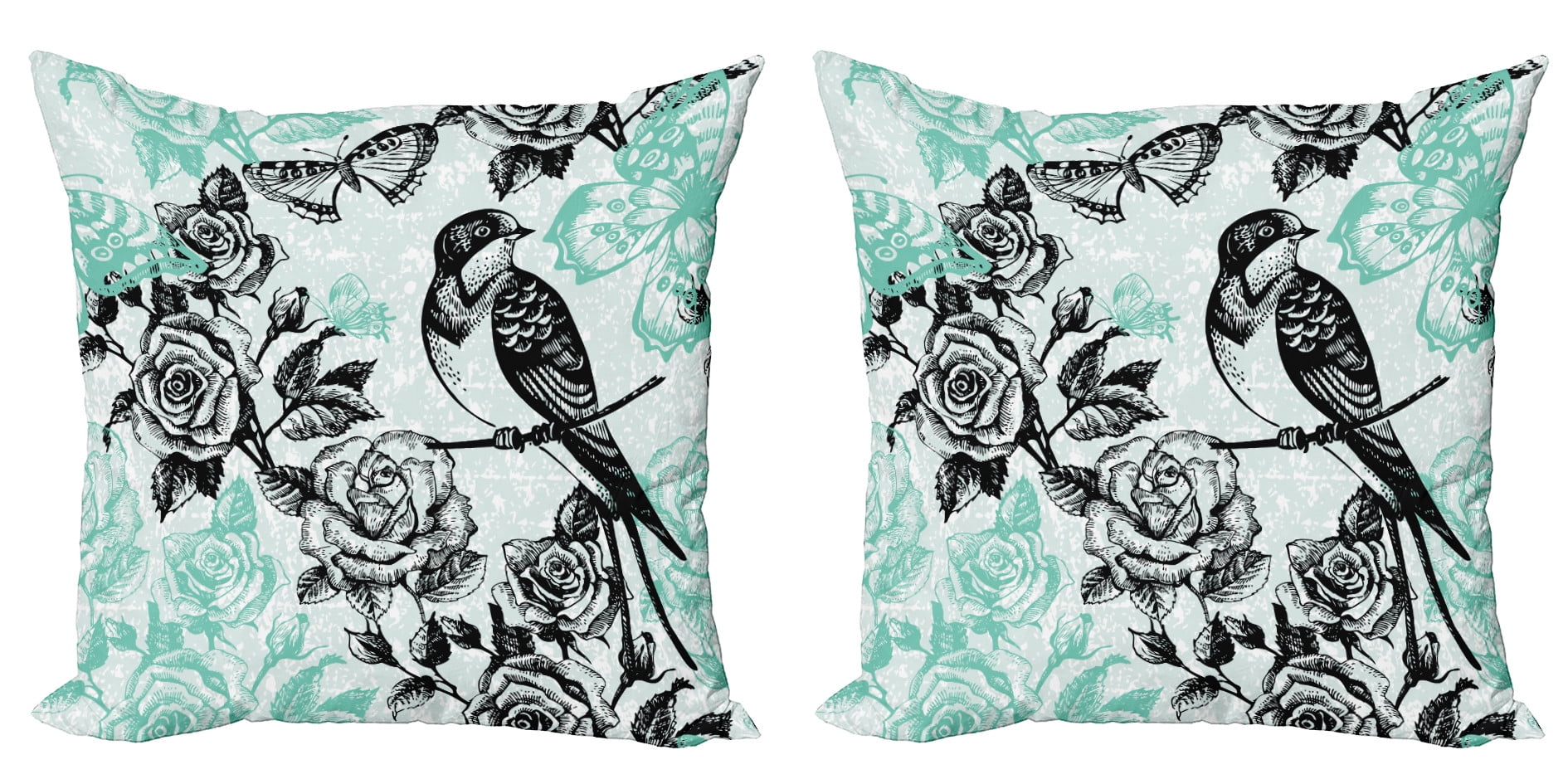 Ambesonne Birds Throw Pillow Cover 2 Pack, Mockingbird on Rose Tree, 16 ...