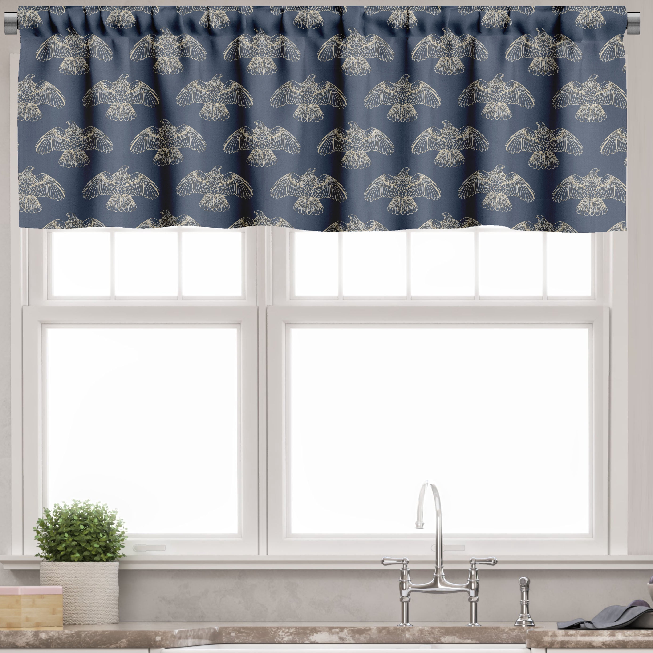 Ambesonne Birds Valance Pack of 2, Soaring Bird of Prey, 54"X18", Slate ...